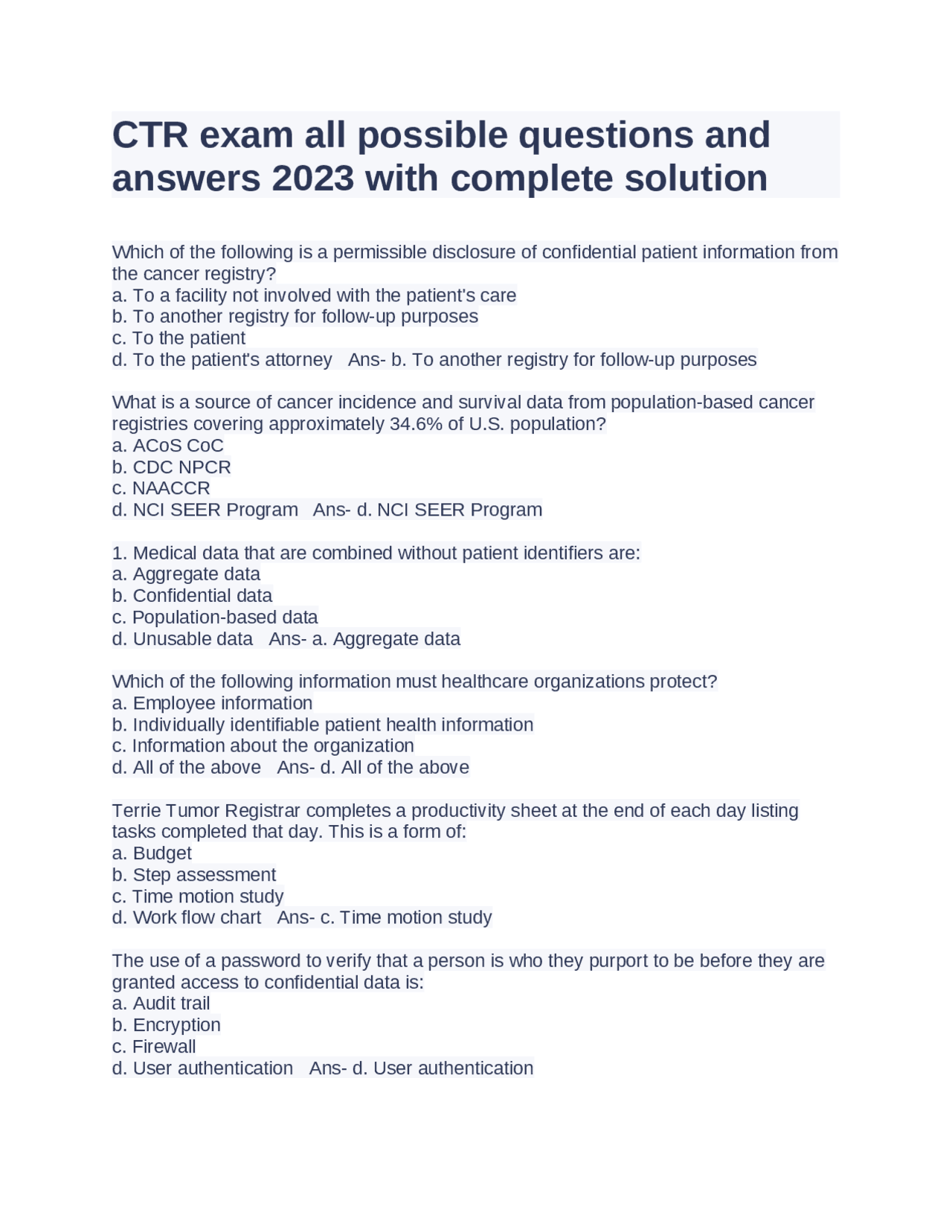 CTR Exam Questions and Answers 2023: Comprehensive Guide for Cancer ...
