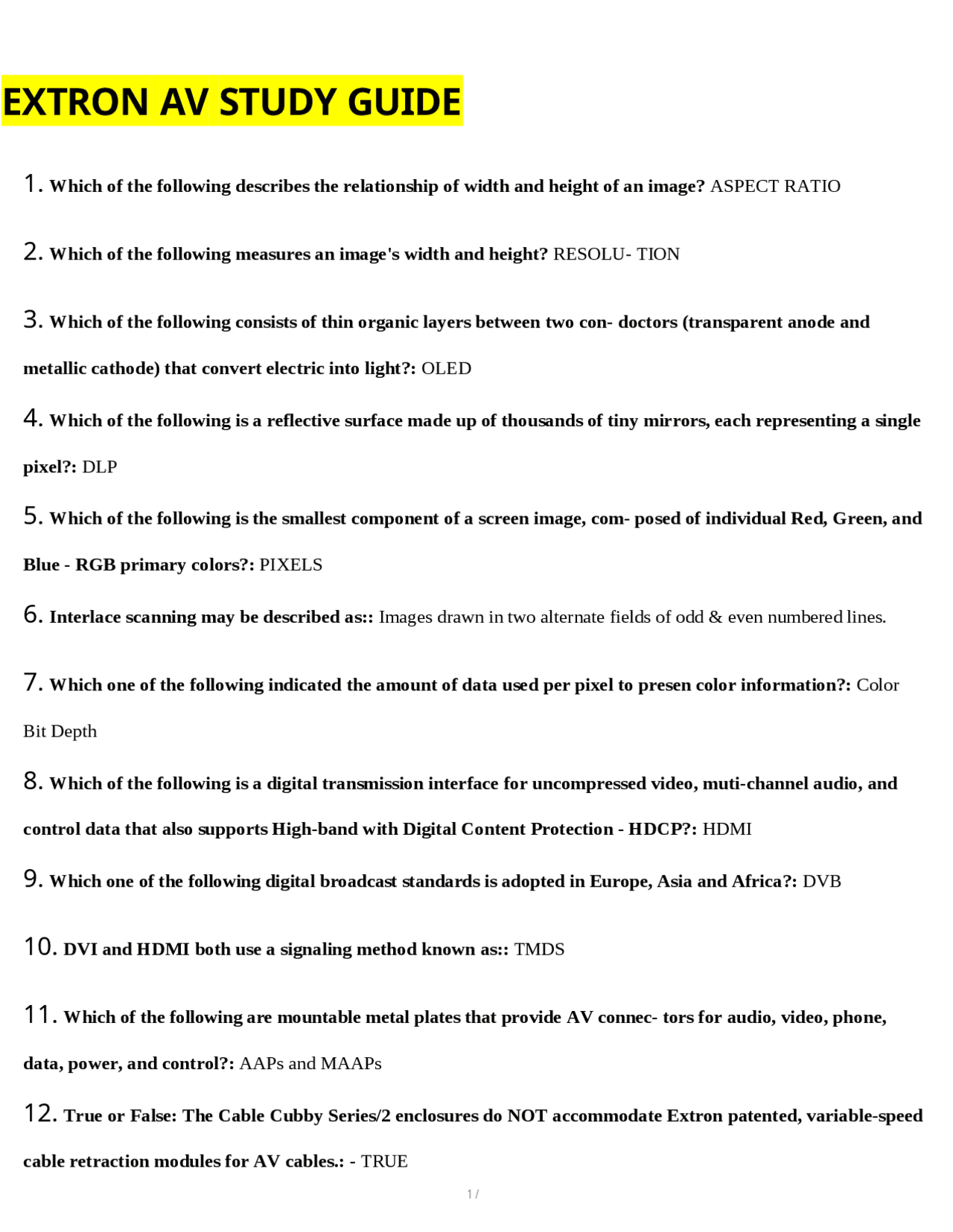 EXTRON AV Study Guide: Questions and Answers | Exams Control Systems ...