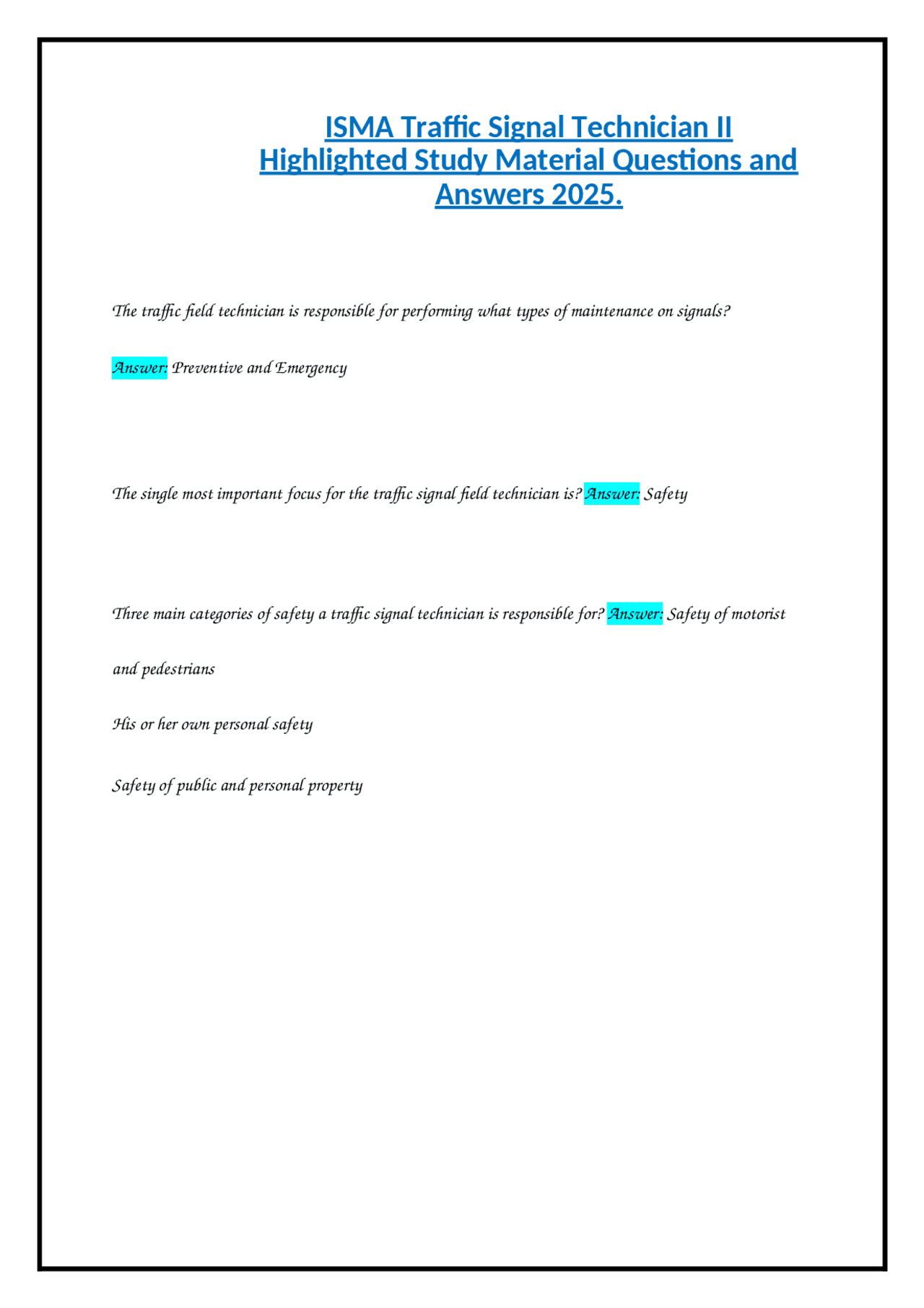 ISMA Traffic Signal Technician II Study Guide: Questions and Answers ...