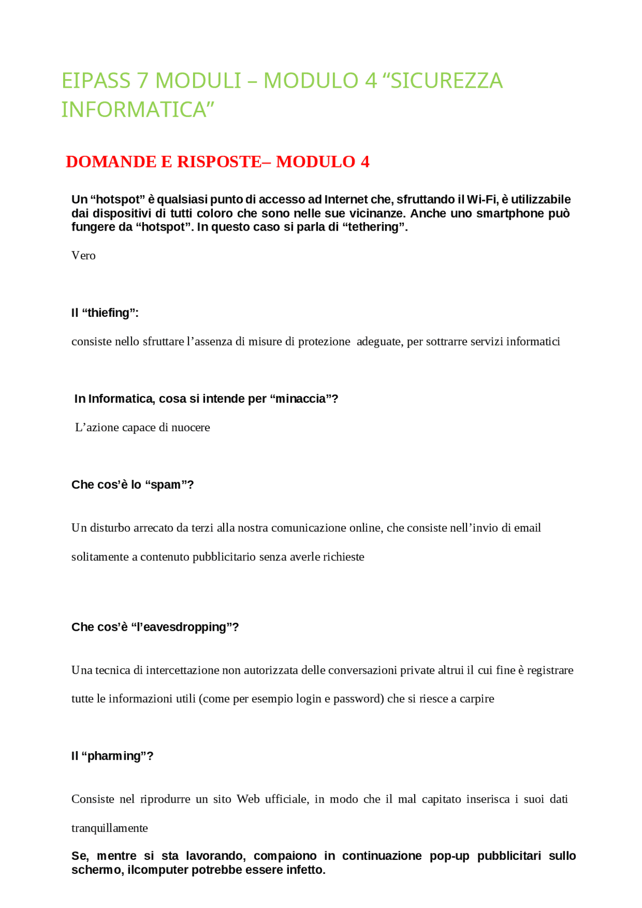 Risposte Eipass 7 Moduli- Modulo 4: Comunicare in rete. Aggiornato e completo con Extra ...