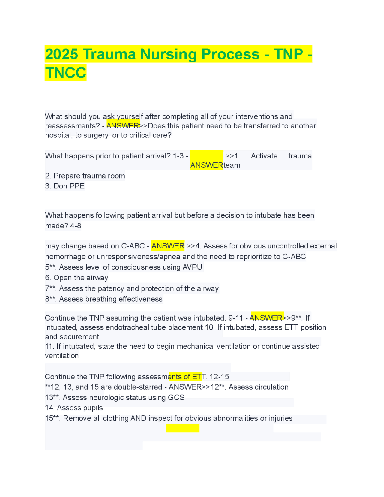 Trauma Nursing Process (TNP) - TNCC: A Comprehensive Guide with ...