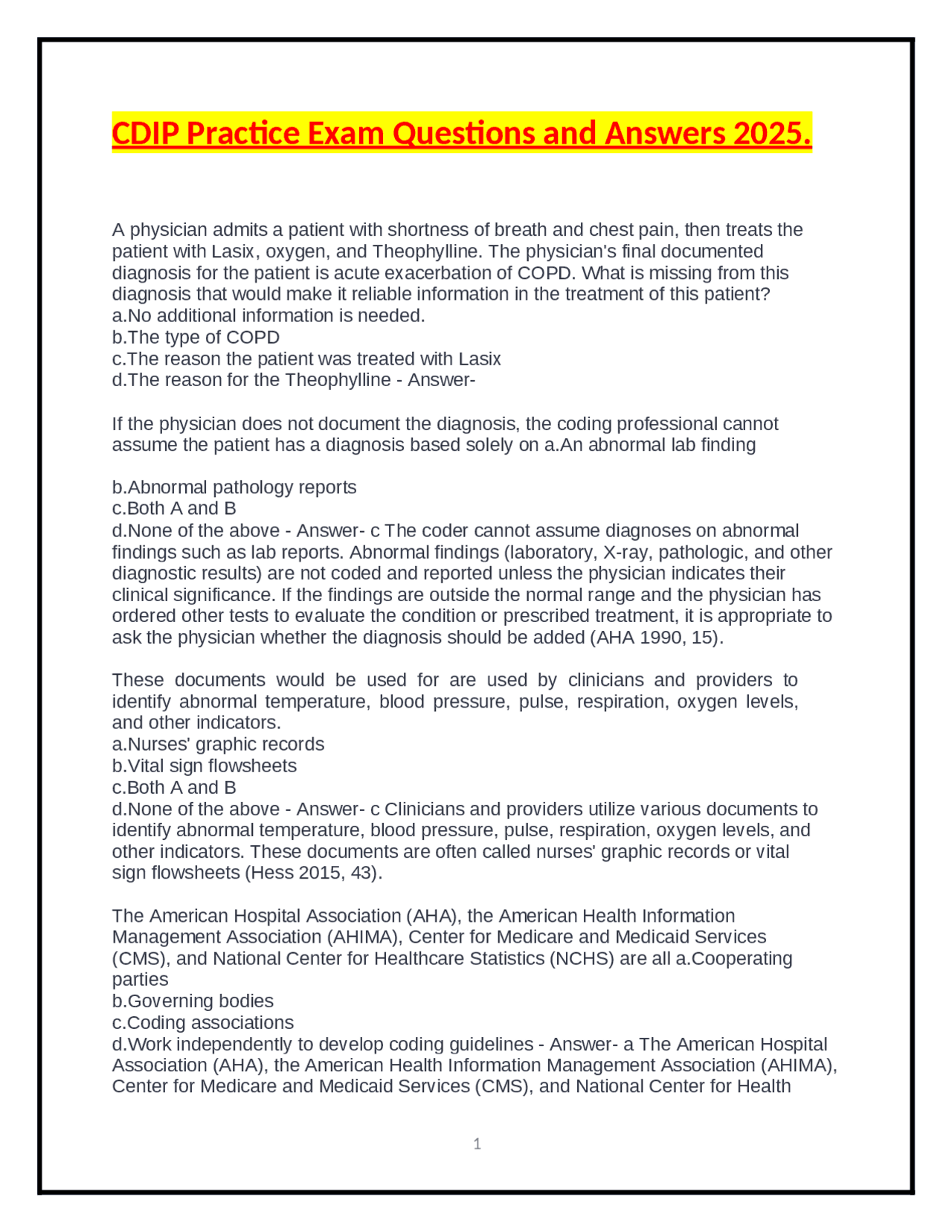 CDIP Practice Exam Questions and Answers 2025 | Exams Nursing | Docsity