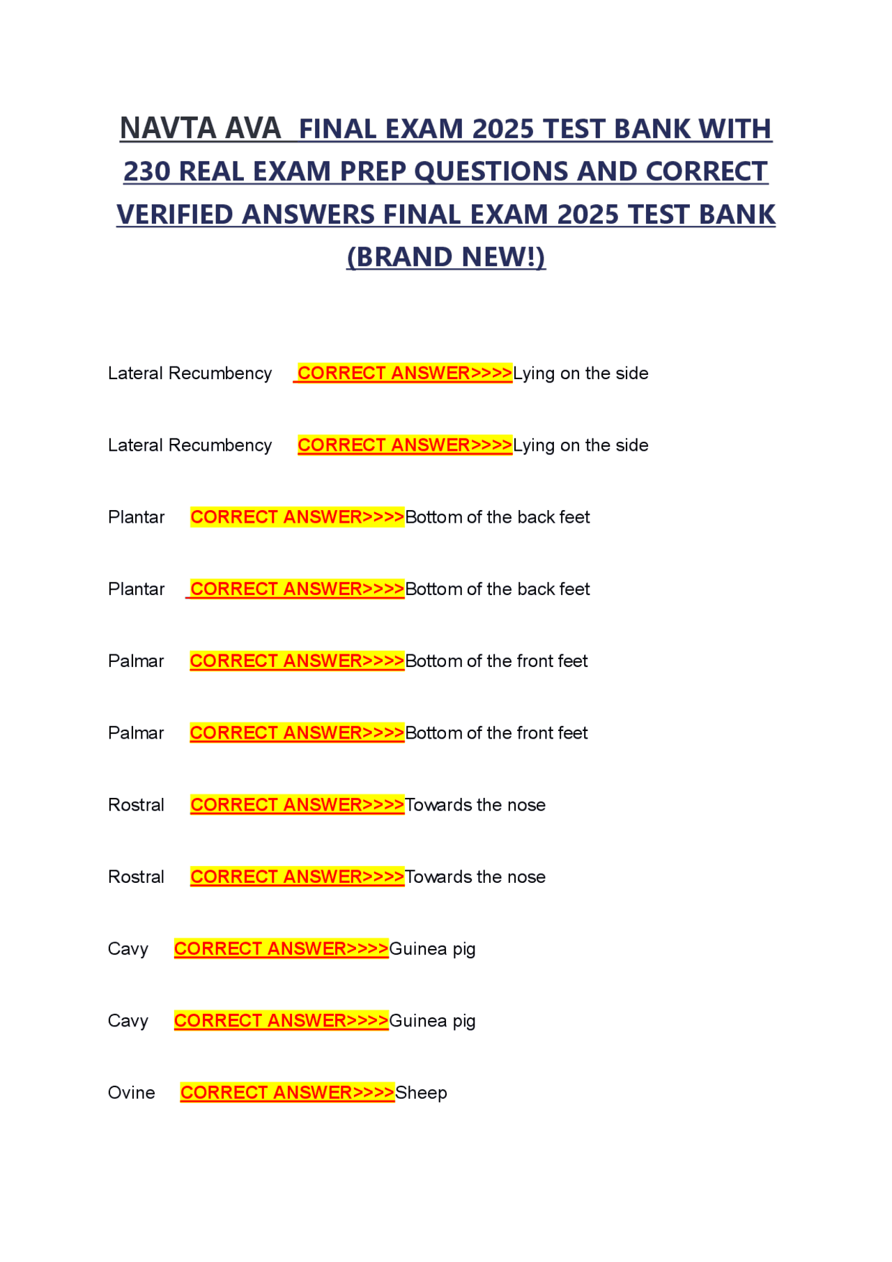 NAVTA AVA FINAL EXAM 2025 TEST BANK WITH 230 REAL EXAM PREP QUESTIONS ...