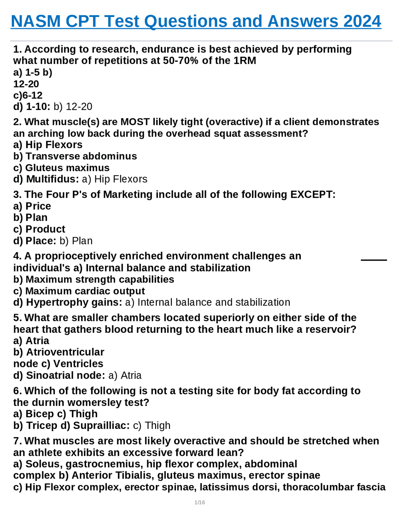 NASM CPT Test Questions and Answers 2024: A Comprehensive Guide to ...