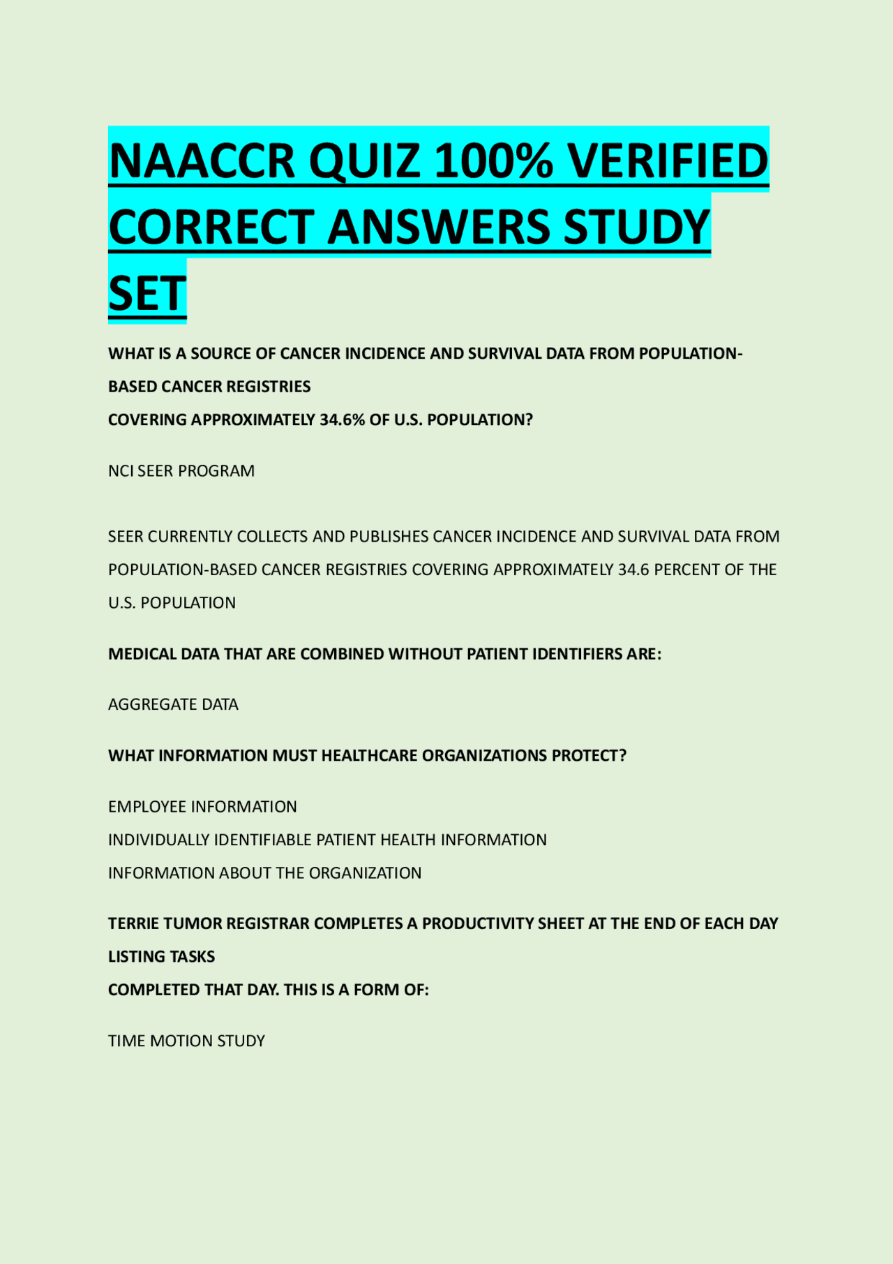 NAACCR QUIZ 100% VERIFIED CORRECT ANSWERS STUDY SET | Exams Health ...