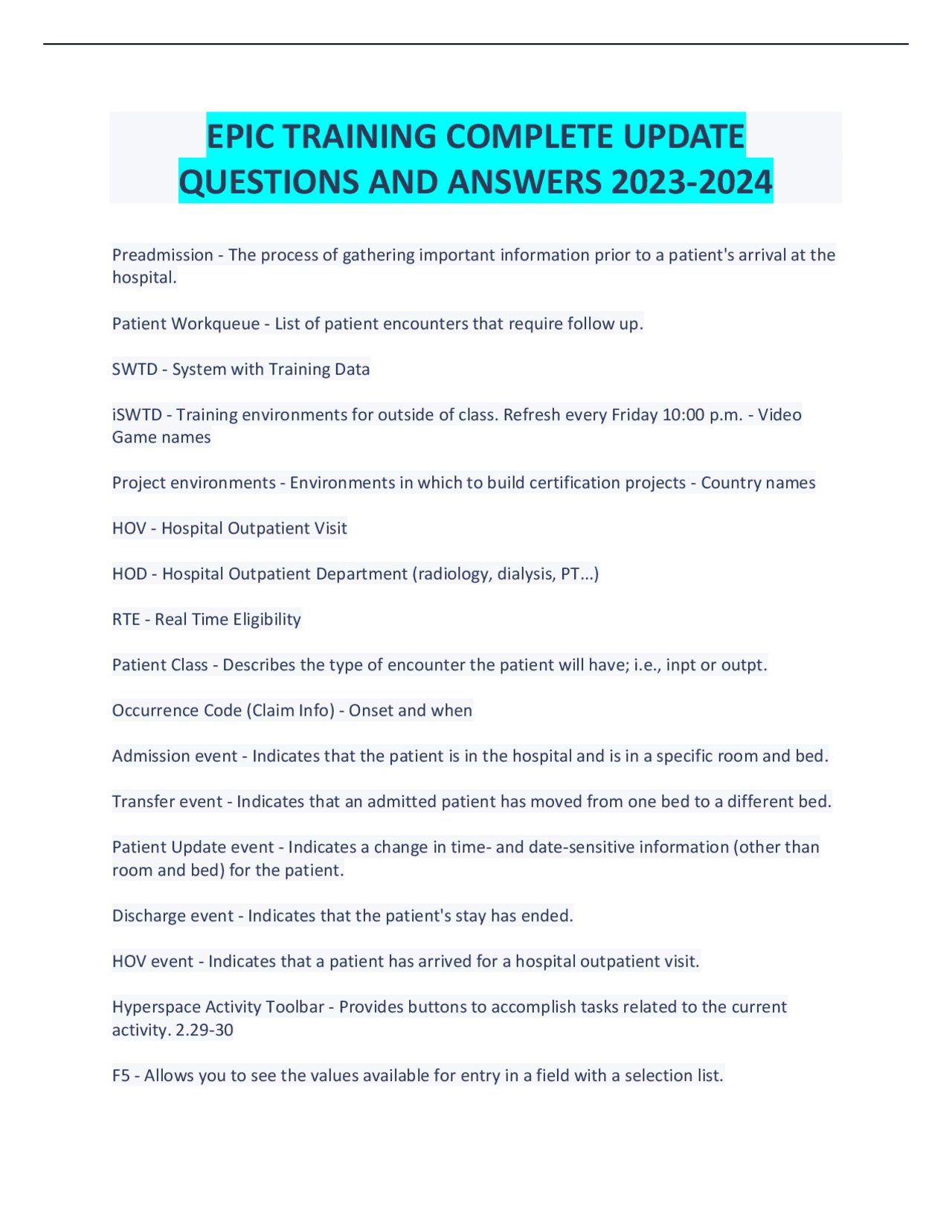 EPIC Training Complete Update: Questions and Answers 2023-2024 | Exams ...