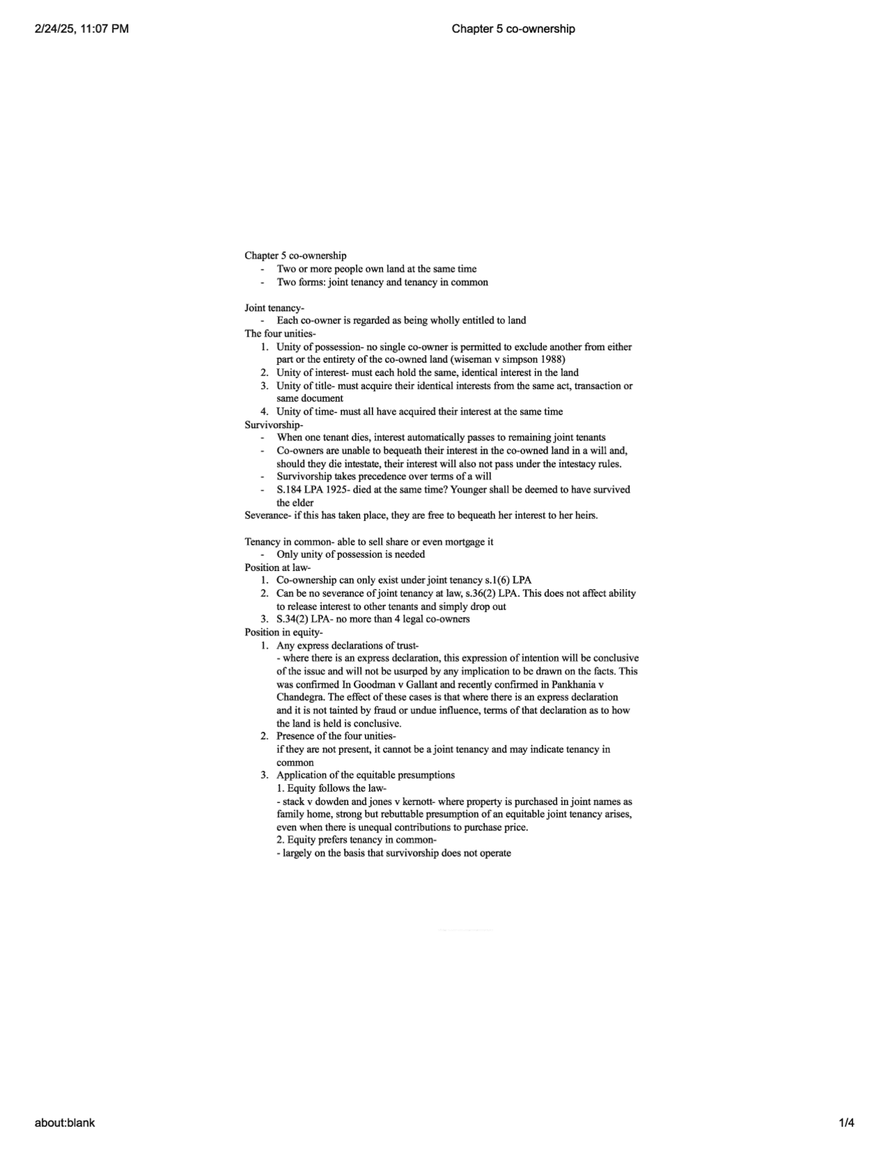 Chapter 5 co-ownership-Land Law. | Study Guides, Projects, Research ...
