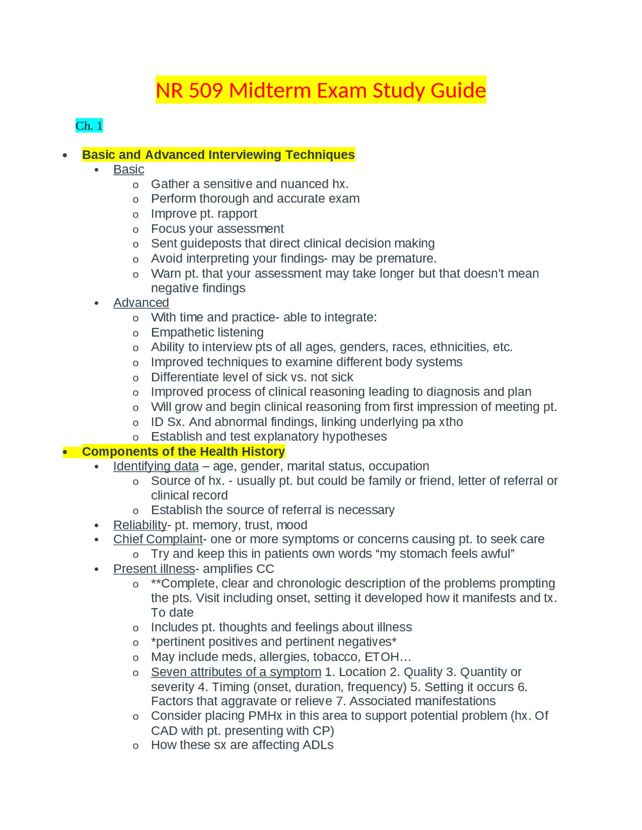 NR 509 Midterm Exam Study Guide / NR509 Midterm Study Guide (V2)(2024 / 2025) :Chamberlain ...