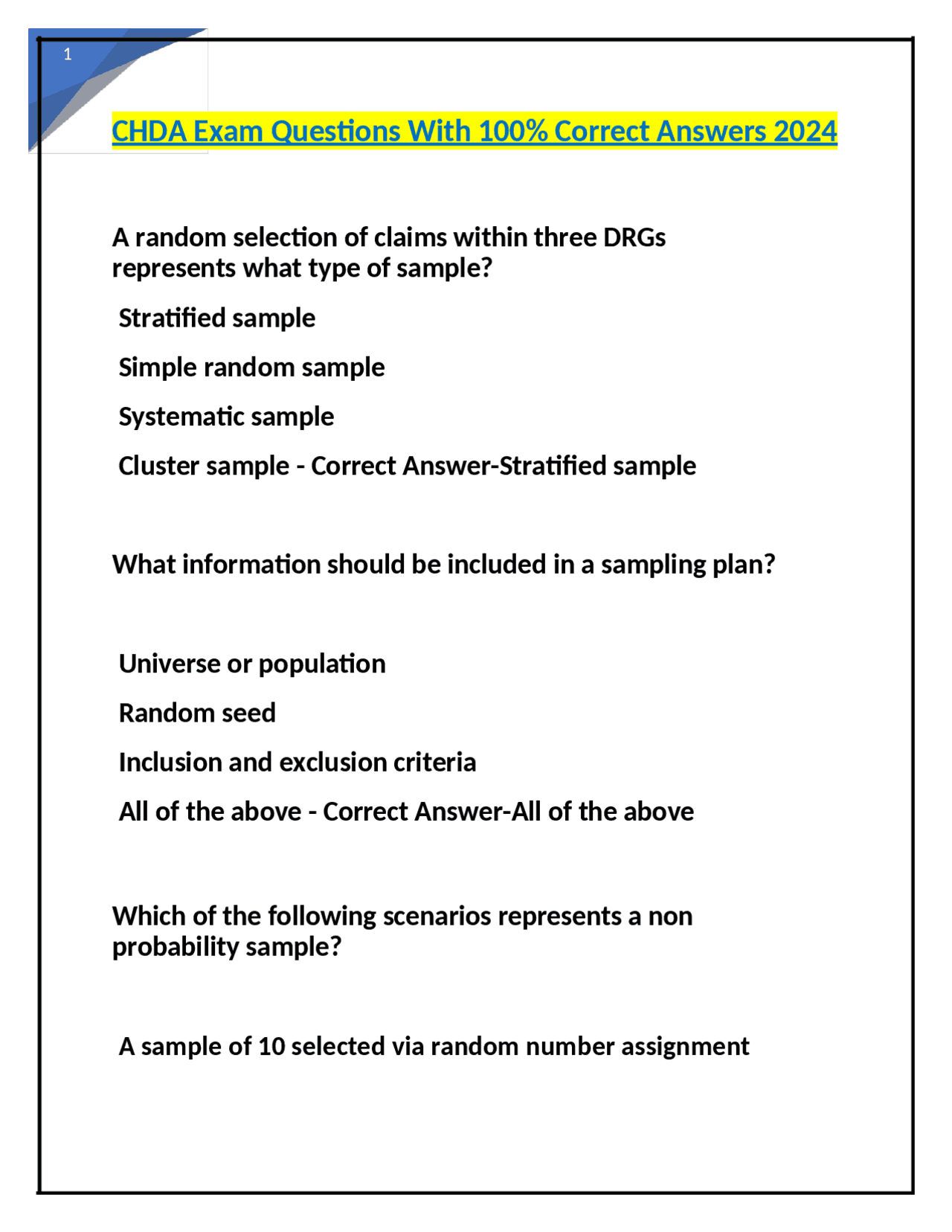 CHDA Exam Questions and Answers: A Comprehensive Guide to Healthcare Data Analysis | Exams ...