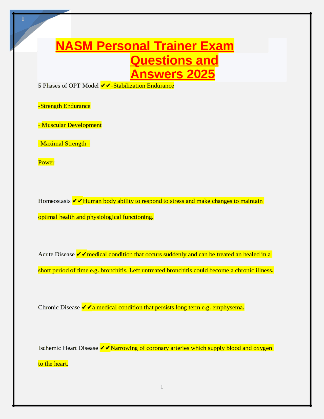 NASM Personal Trainer Exam Questions and Answers 2025 | Exams Nursing ...