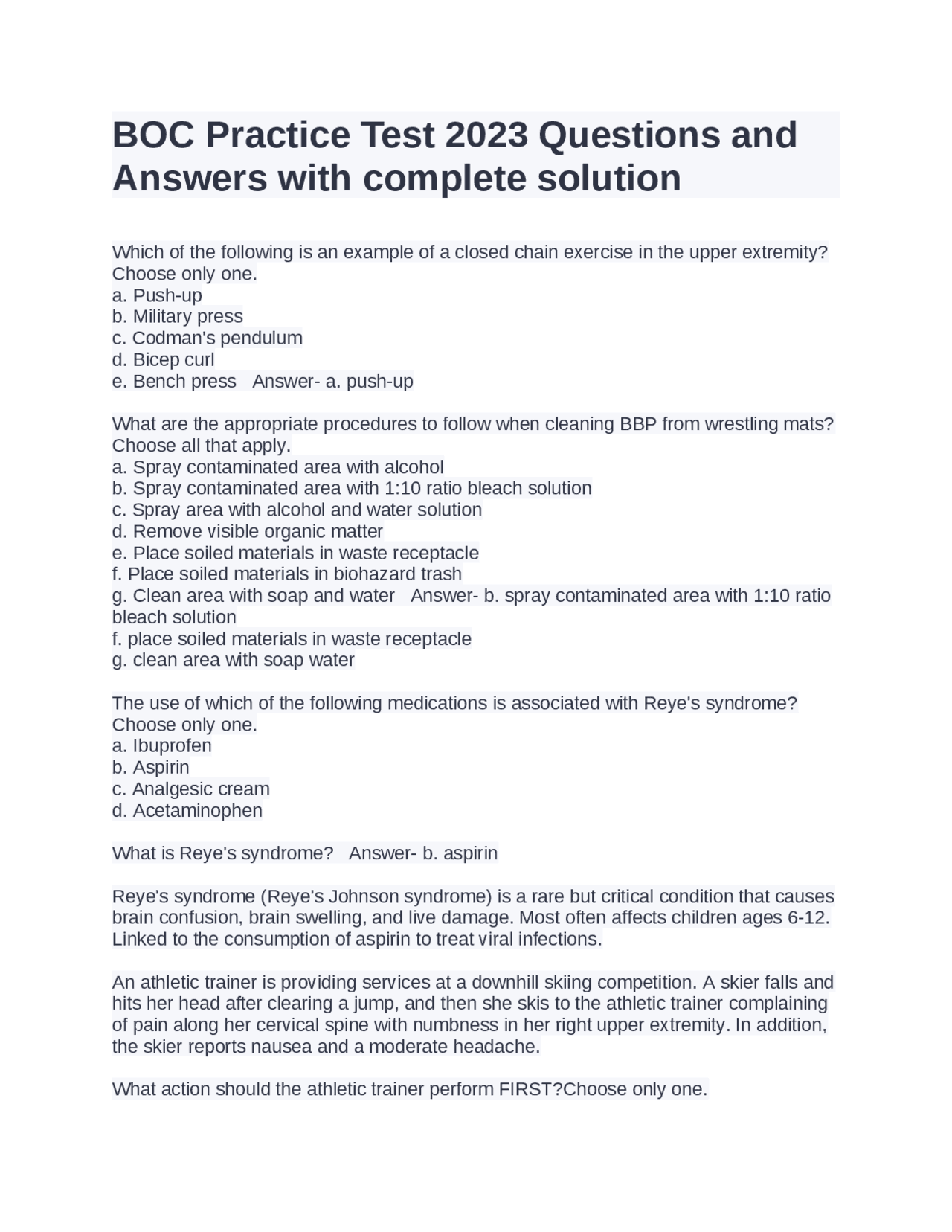 BOC Practice Test 2023: Questions and Answers for Athletic Training ...