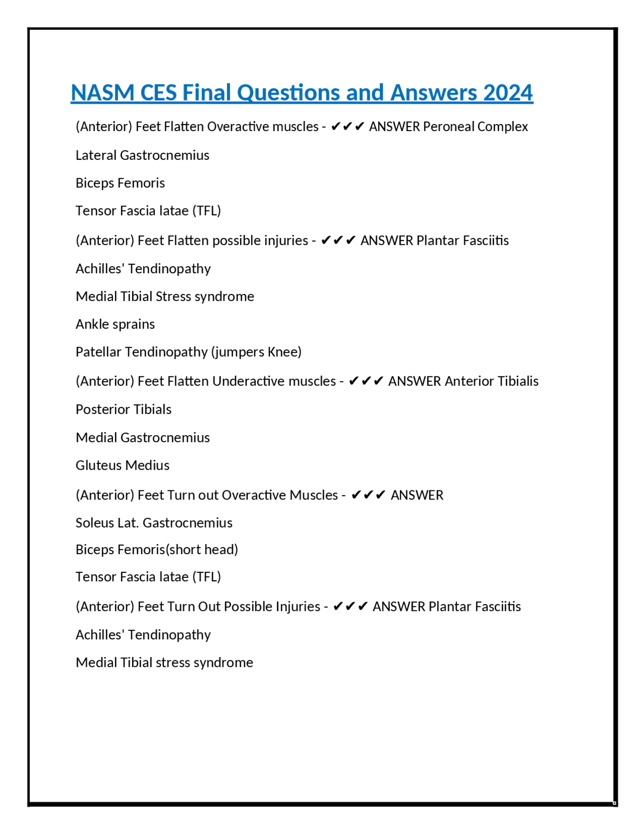 NASM CES Final Questions & Answers 2024: Human Anatomy & Physiology ...