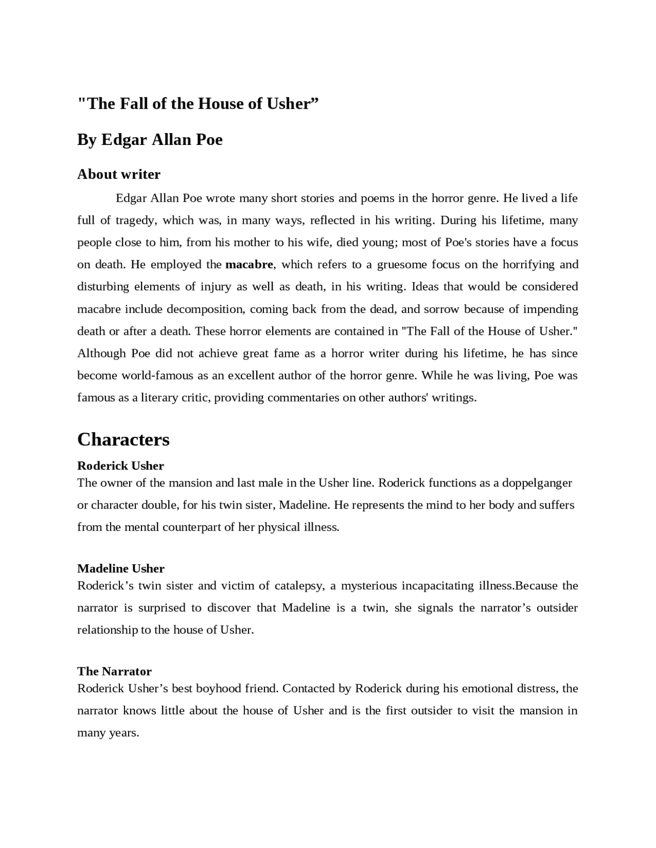 The Fall of the House of Usher: A Critical Analysis | Lecture notes ...