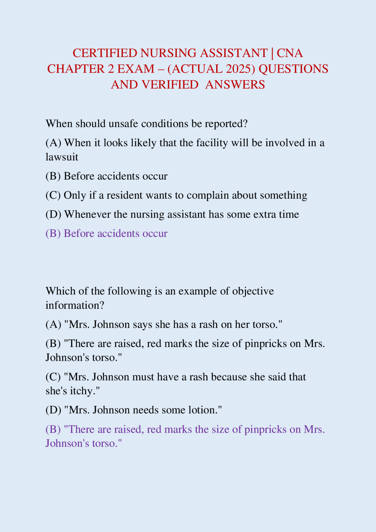 Certified Nursing Assistant (CNA) Exam Practice Questions: Chapter 2 ...