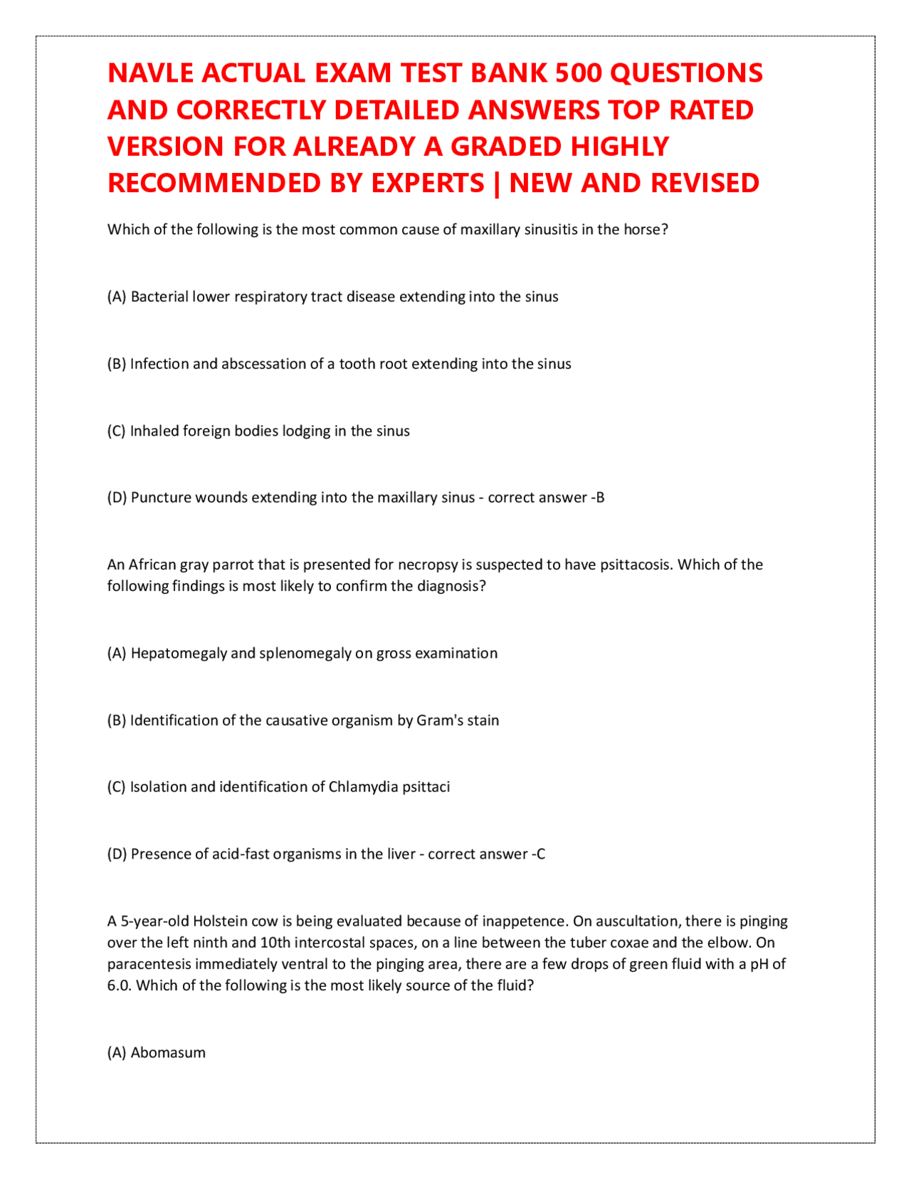 NAVLE Actual Exam Test Bank: Veterinary Medicine Multiple Choice ...