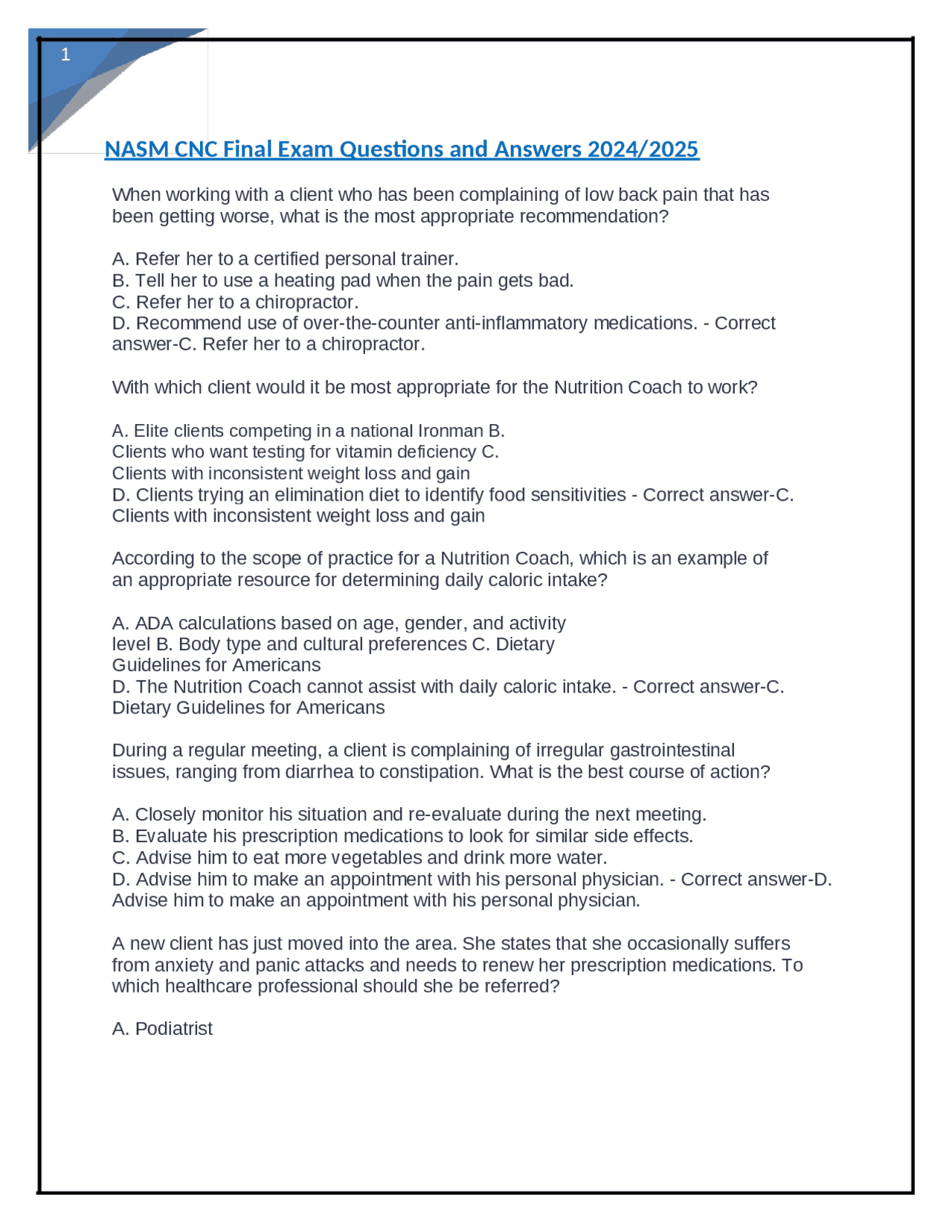 NASM CNC Final Exam Questions & Answers: Comprehensive Guide for ...