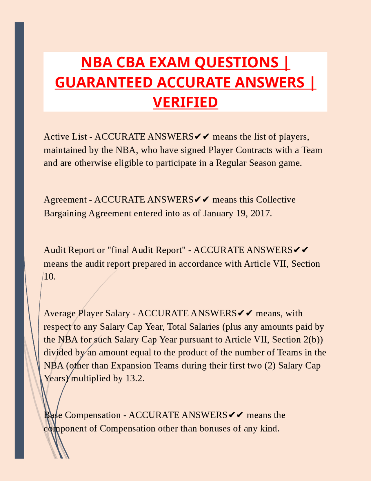 NBA Collective Bargaining Agreement (CBA) Glossary: Key Terms and Definitions | Exams Nursing ...