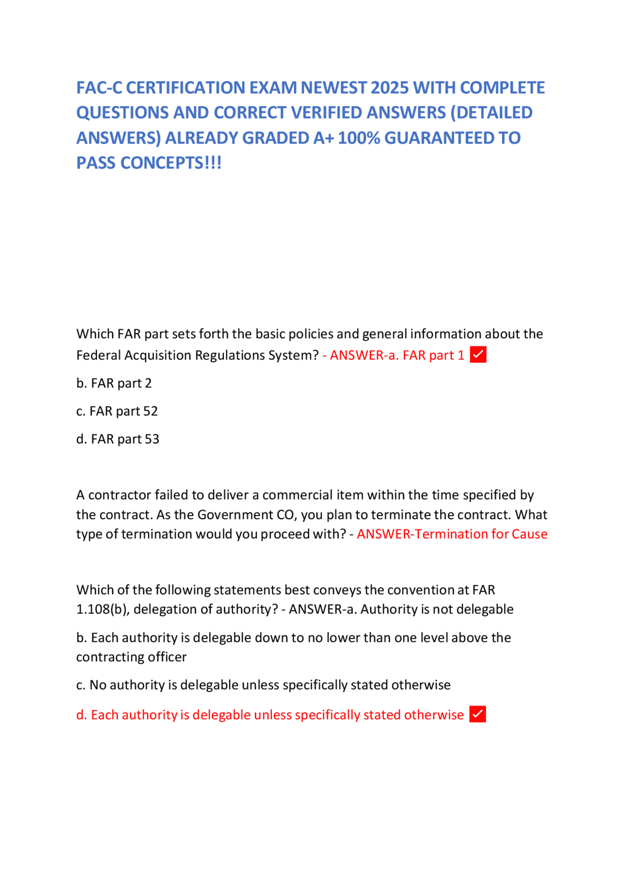 FAC-C Certification Exam: Questions and Answers for 2025 | Exams Nursing | Docsity