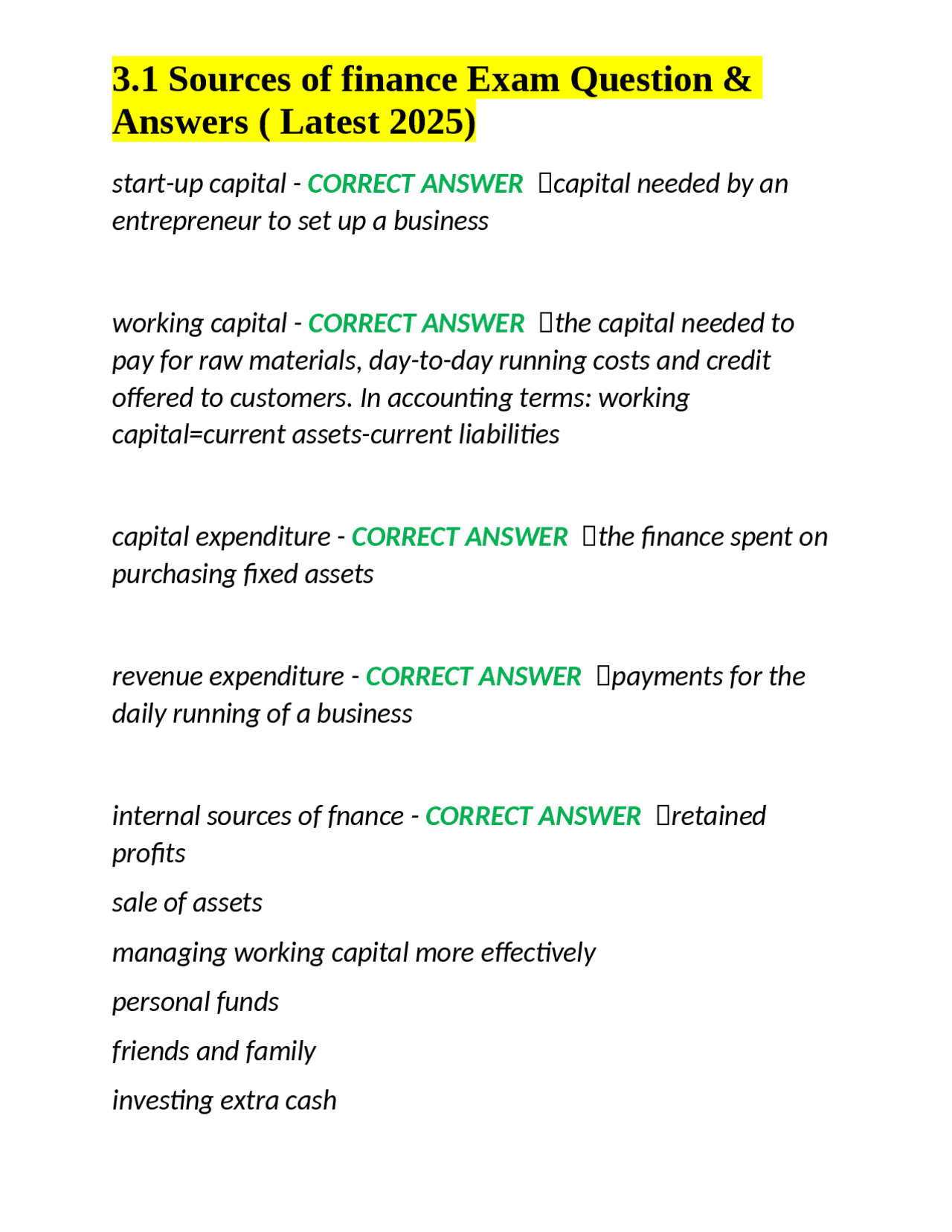 3.1 Sources of finance Exam Question & Answers ( Latest 2025) | Exams ...