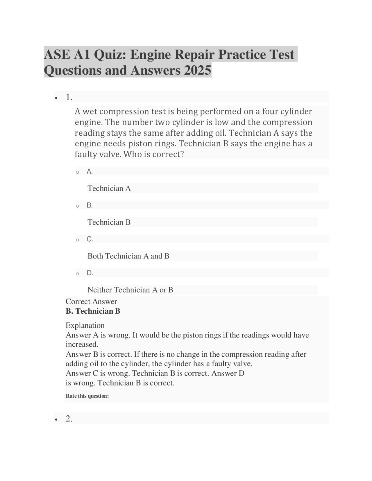 ASE A1 Quiz: Engine Repair Practice Test Questions and Answers 2025 ...