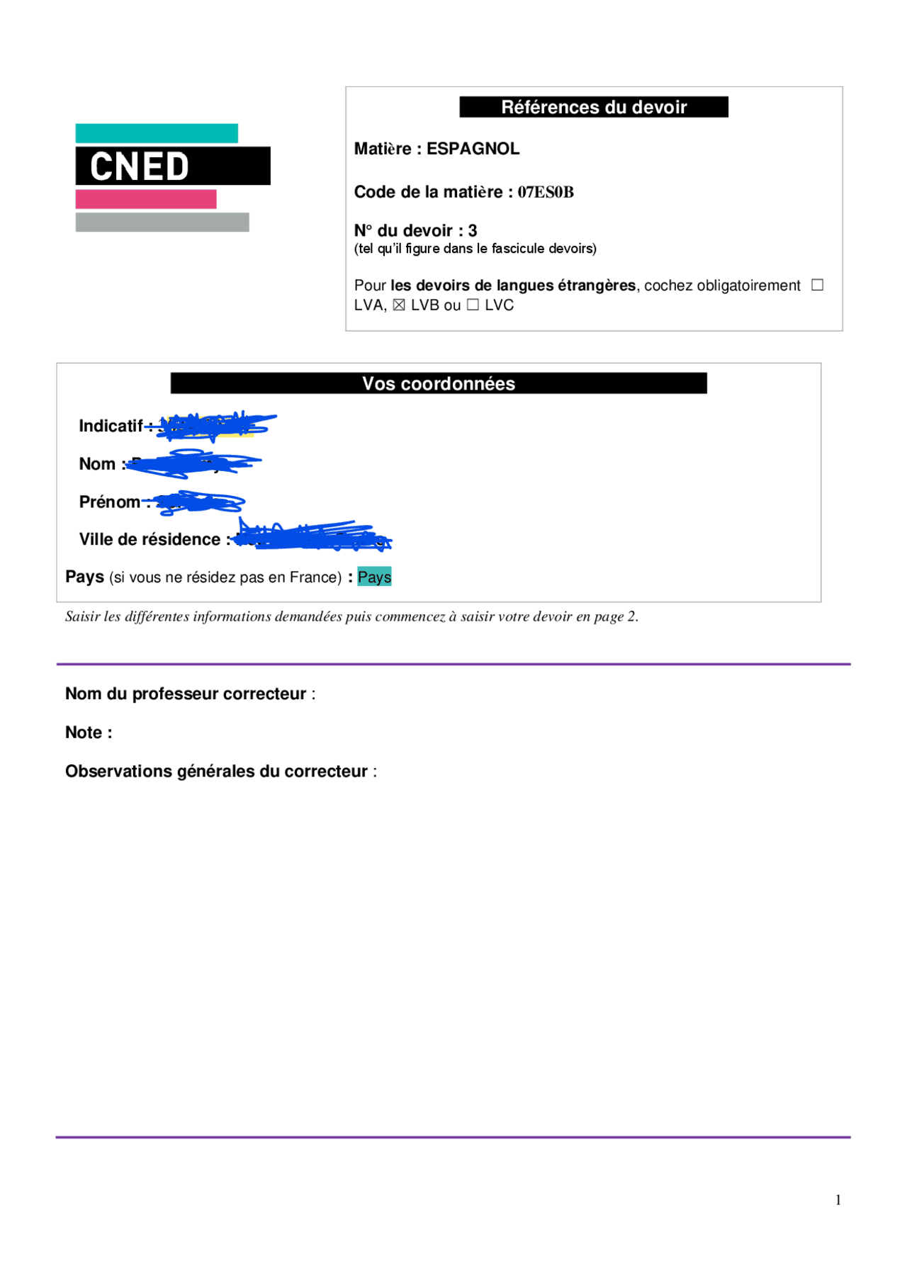 Devoir 3 espagnol cned | Exercices Espagnol | Docsity