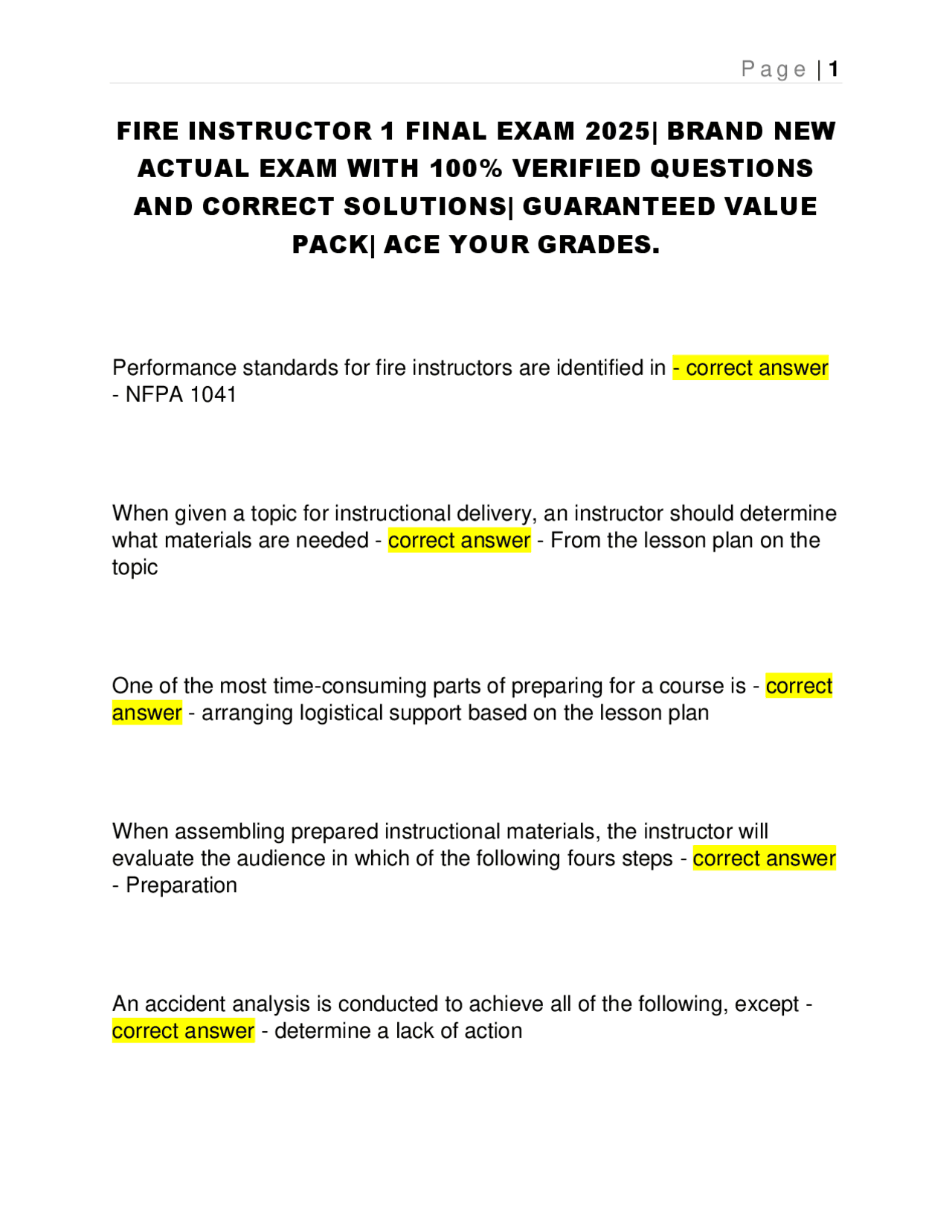 Fire Instructor 1 Final Exam 2025: Study Guide with Verified Questions ...