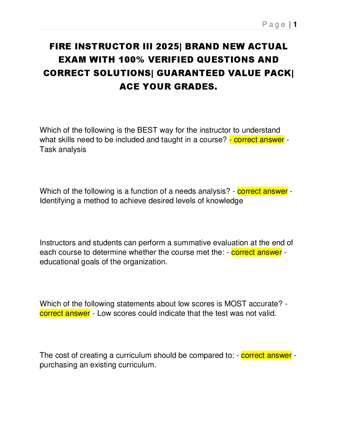 Fire Instructor III Exam: 2025 Edition - 100% Verified Questions and ...