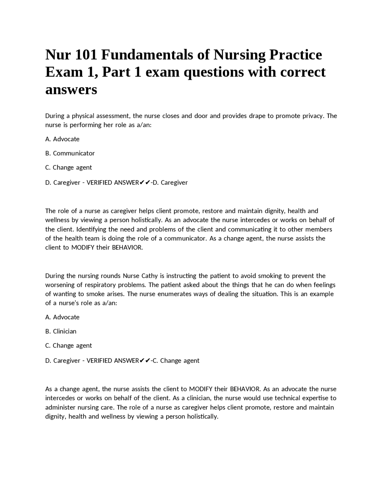 Fundamentals of Nursing Practice Exam 1: Multiple Choice Questions and ...