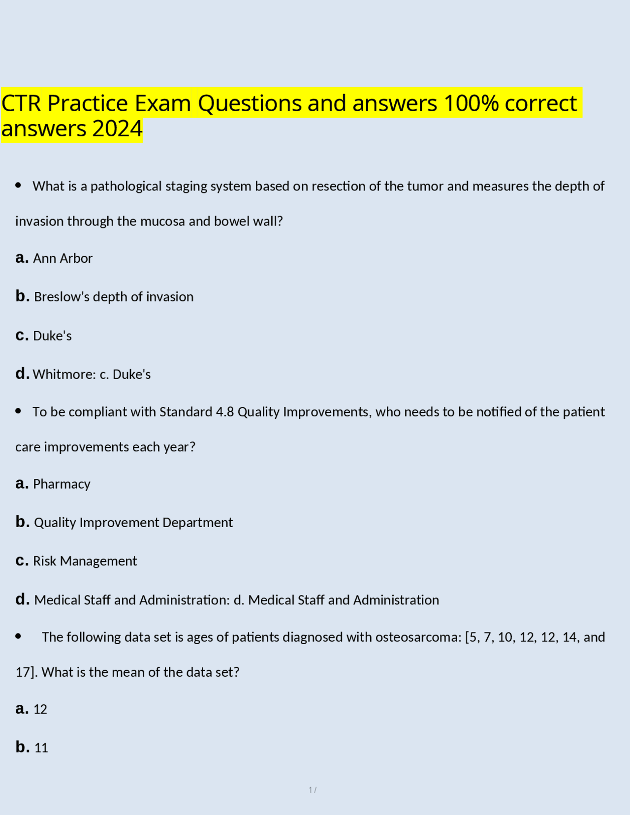 CTR Practice Exam Questions and Answers: Comprehensive Guide for Cancer ...