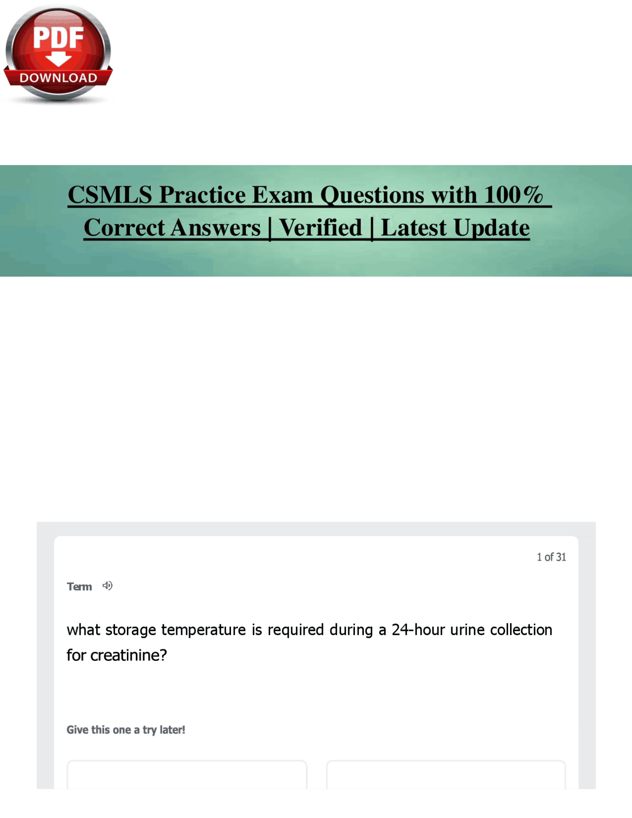 CSMLS Practice Exam Questions with 100% Correct Answers | Verified ...