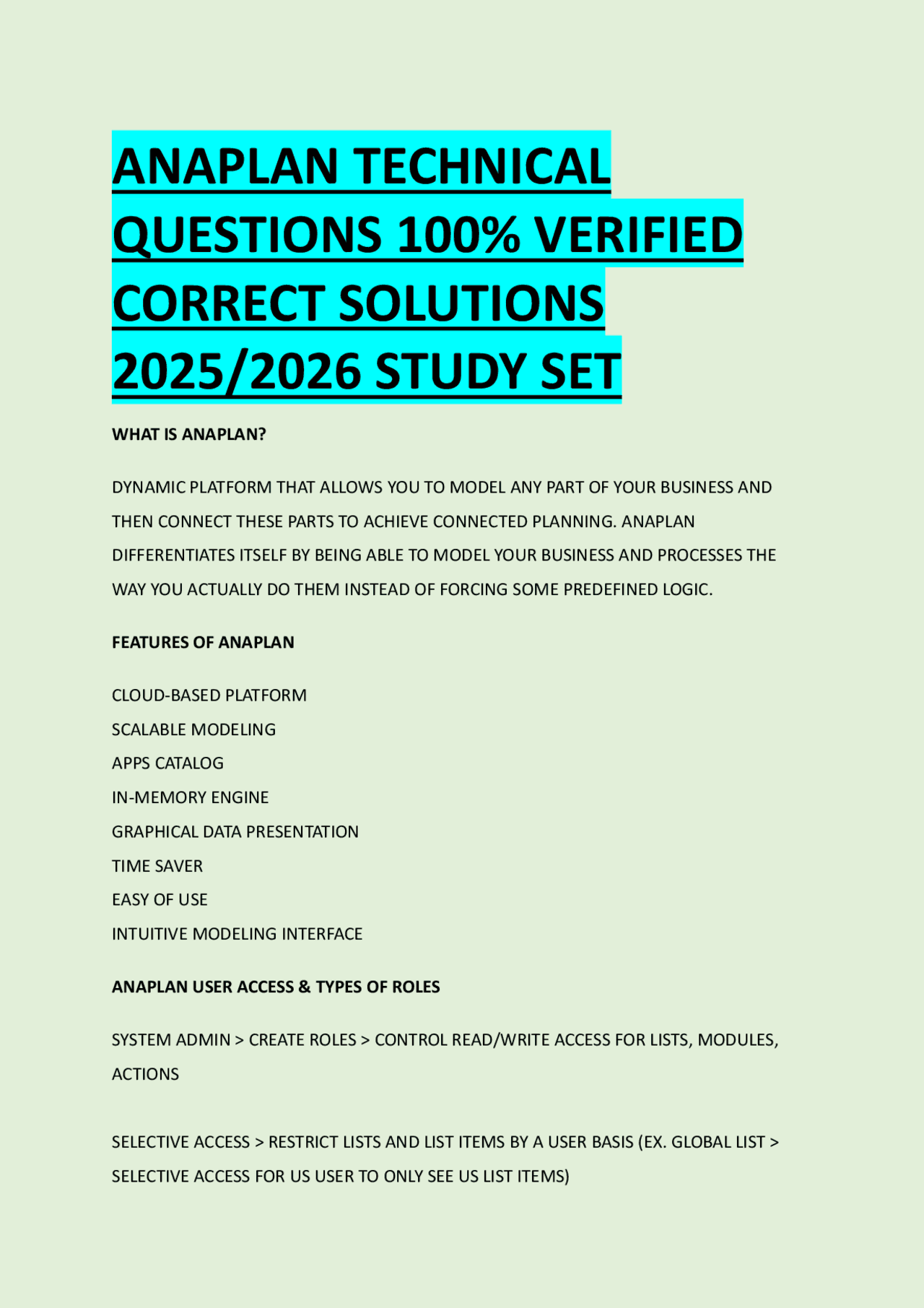 ANAPLAN TECHNICAL QUESTIONS 100% VERIFIED CORRECT SOLUTIONS 2025/2026 ...