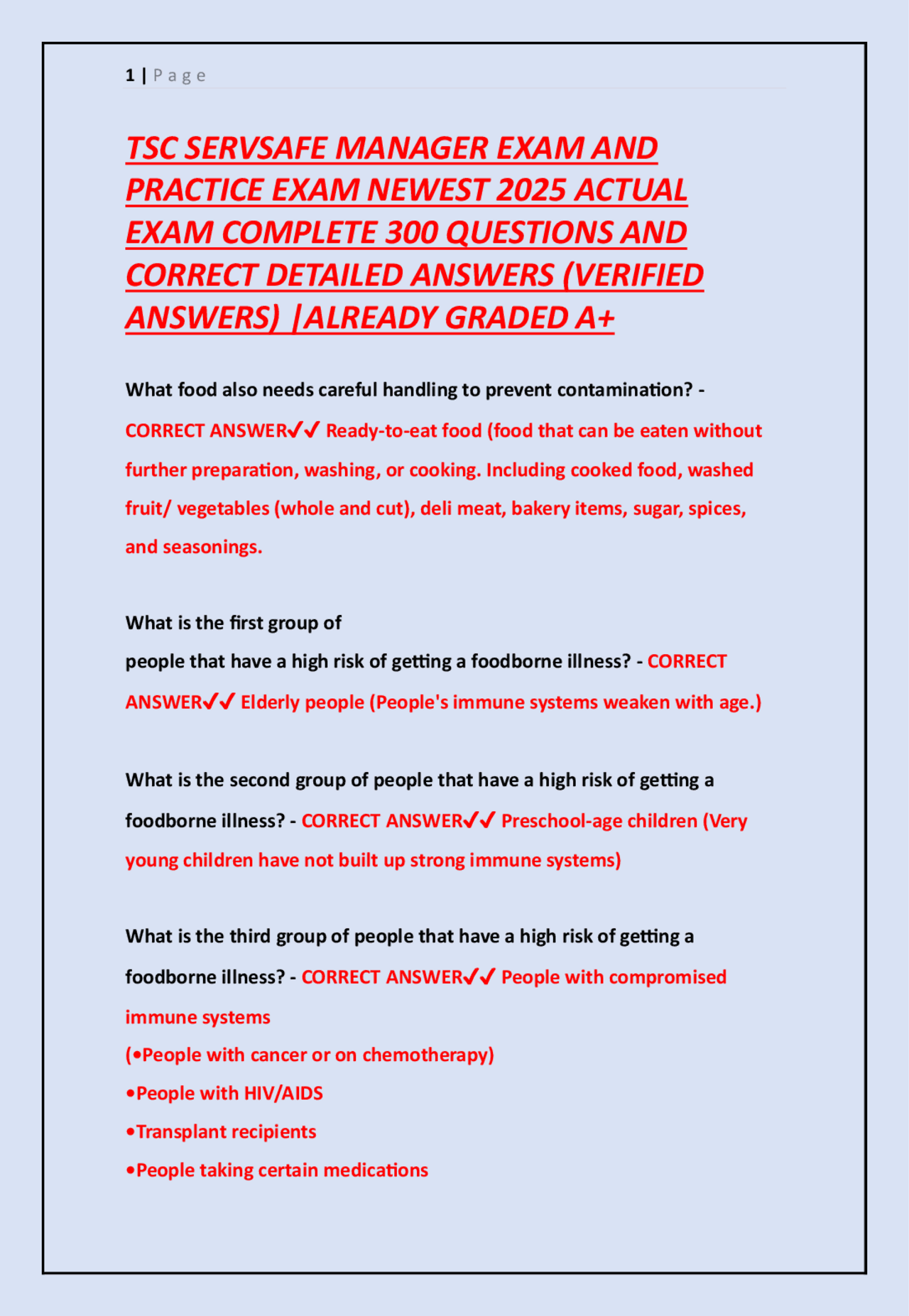 TSC SERVSAFE MANAGER EXAM AND PRACTICE EXAM NEWEST 2025 ACTUAL EXAM ...