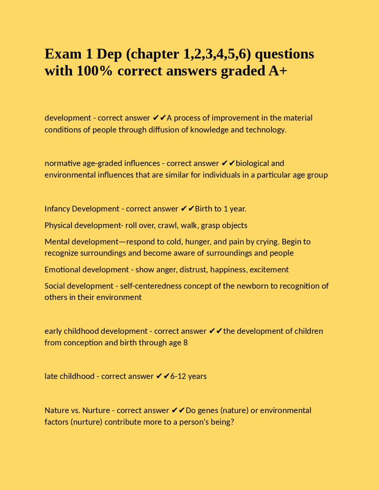 Exam 1 Dep (chapter 1,2,3,4,5,6) questions with 100% correct answers ...