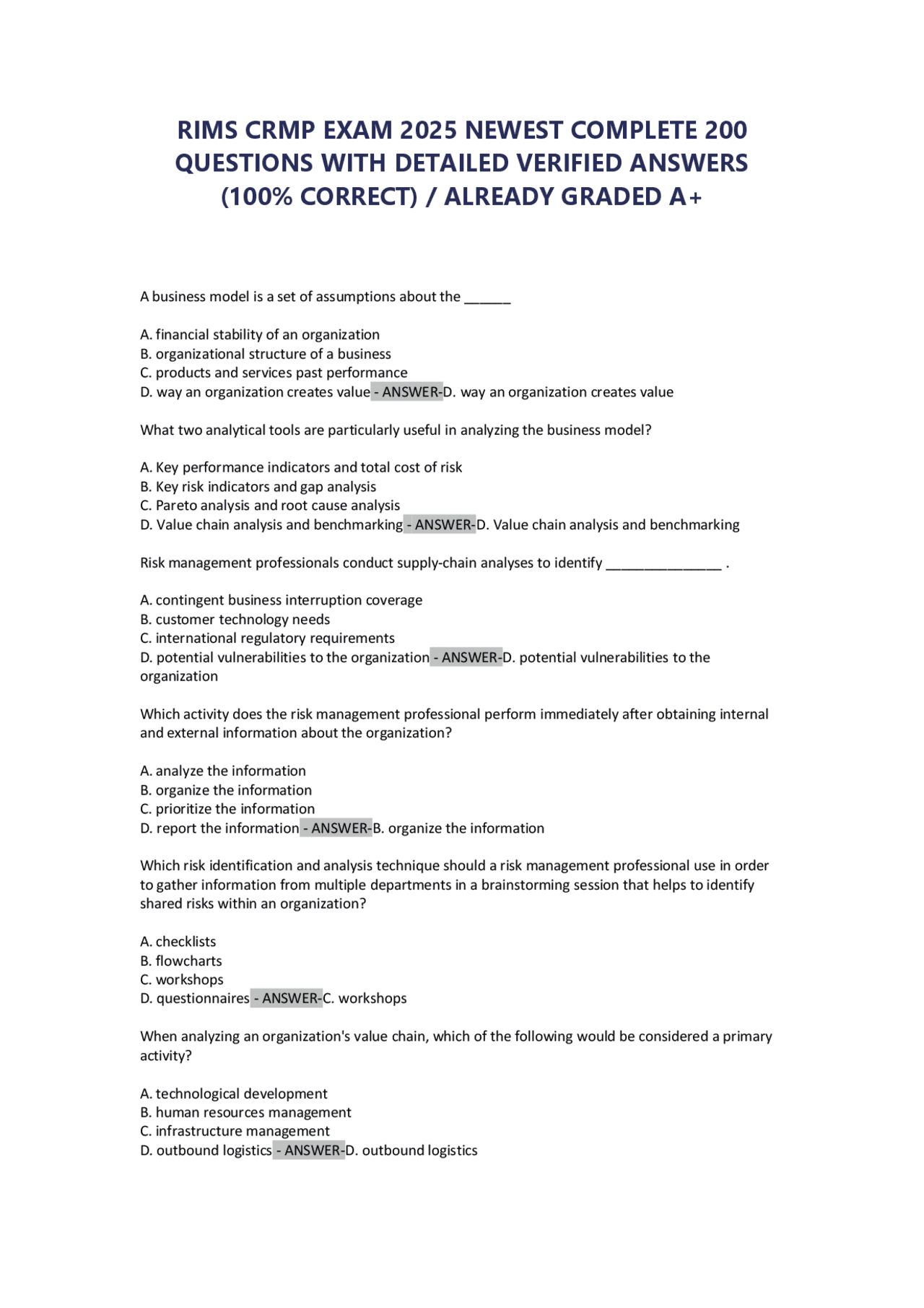 RIMS CRMP EXAM 2025 NEWEST COMPLETE 200 QUESTIONS WITH DETAILED ...