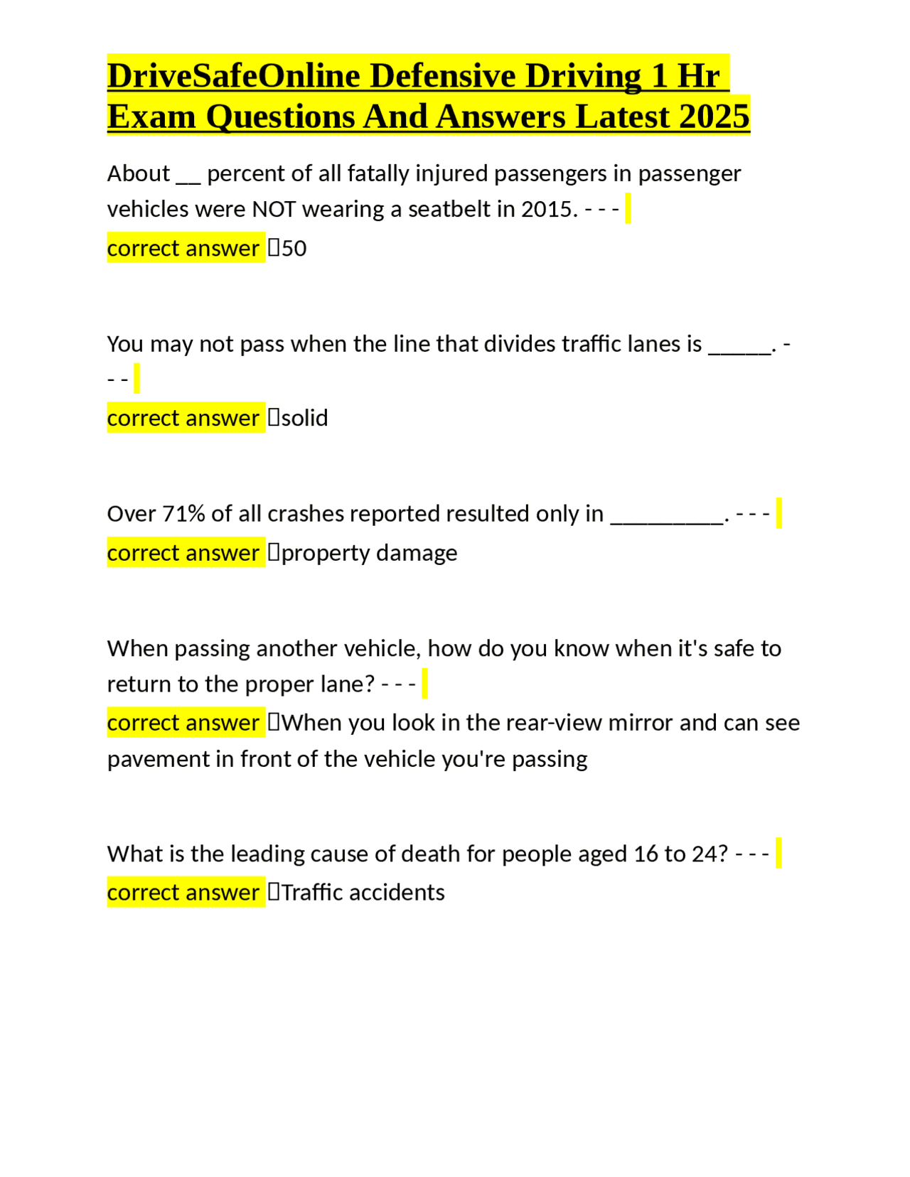 DriveSafeOnline Defensive Driving Exam Questions and Answers | Exams ...