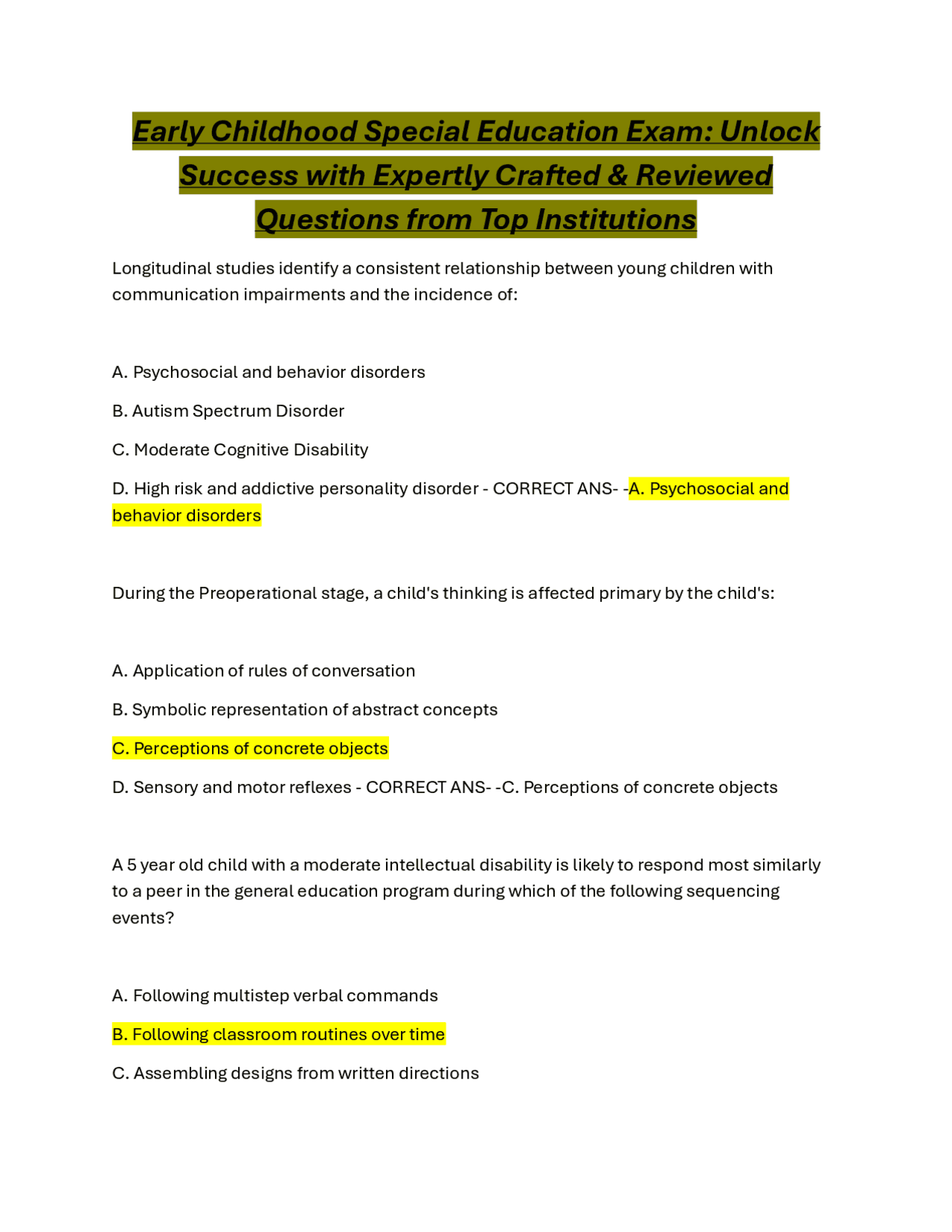 Early Childhood Special Education Exam: Unlock Success with Expertly ...