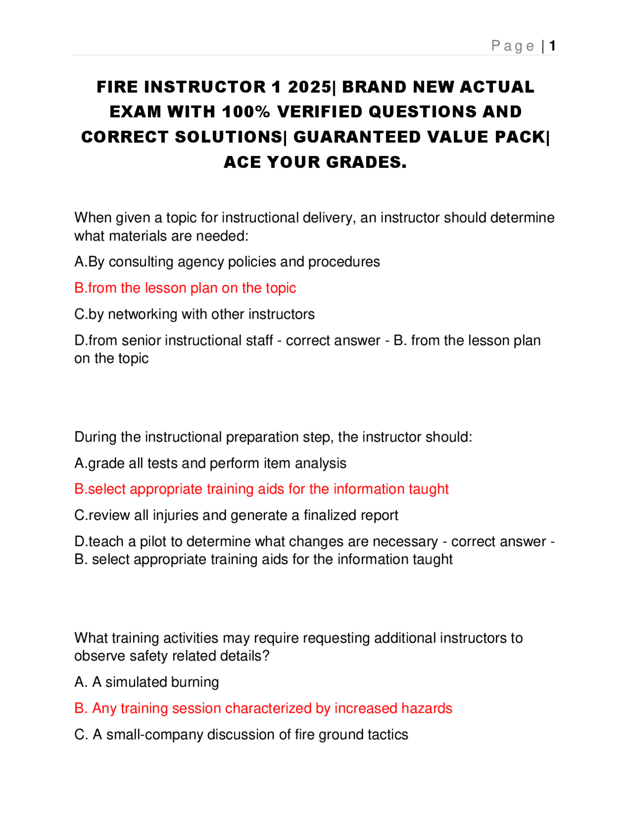 Fire Instructor I Exam Questions and Answers | Exams Safety and Fire ...