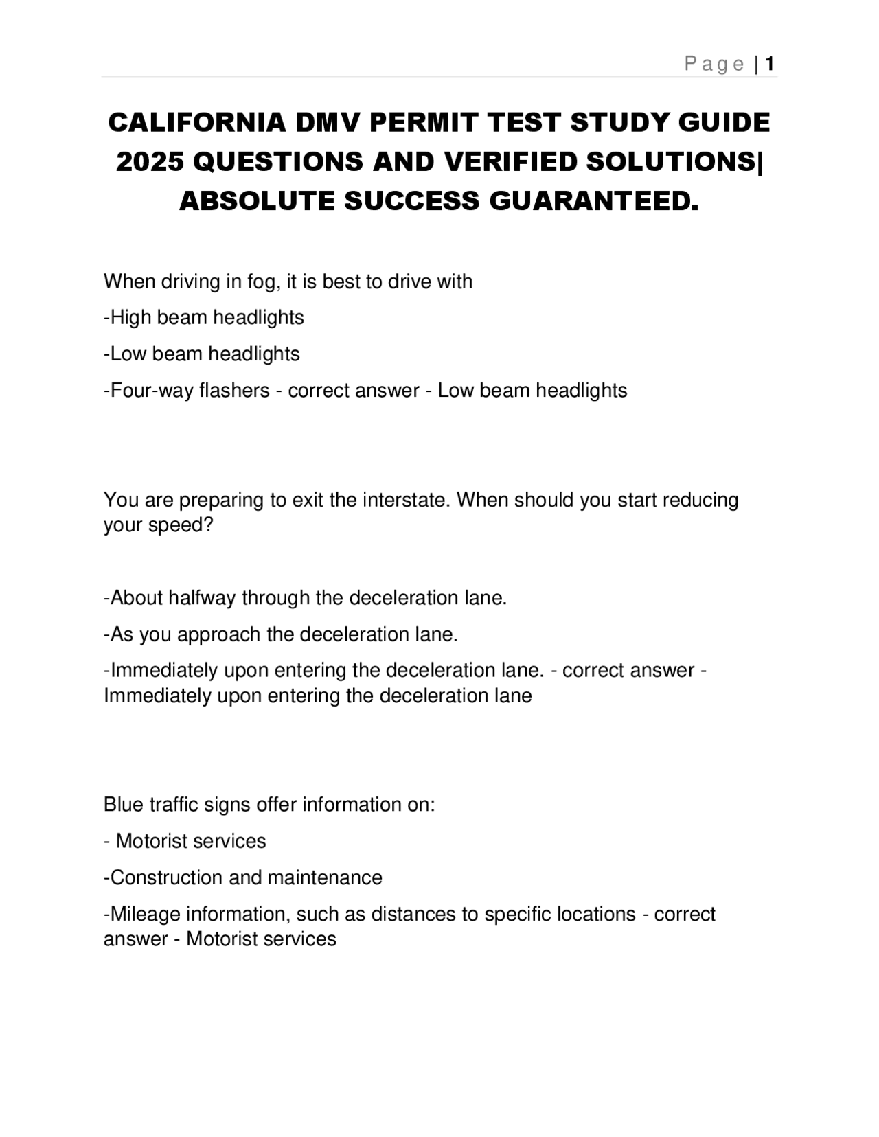 California DMV Permit Test Study Guide: 2025 Questions and Verified ...