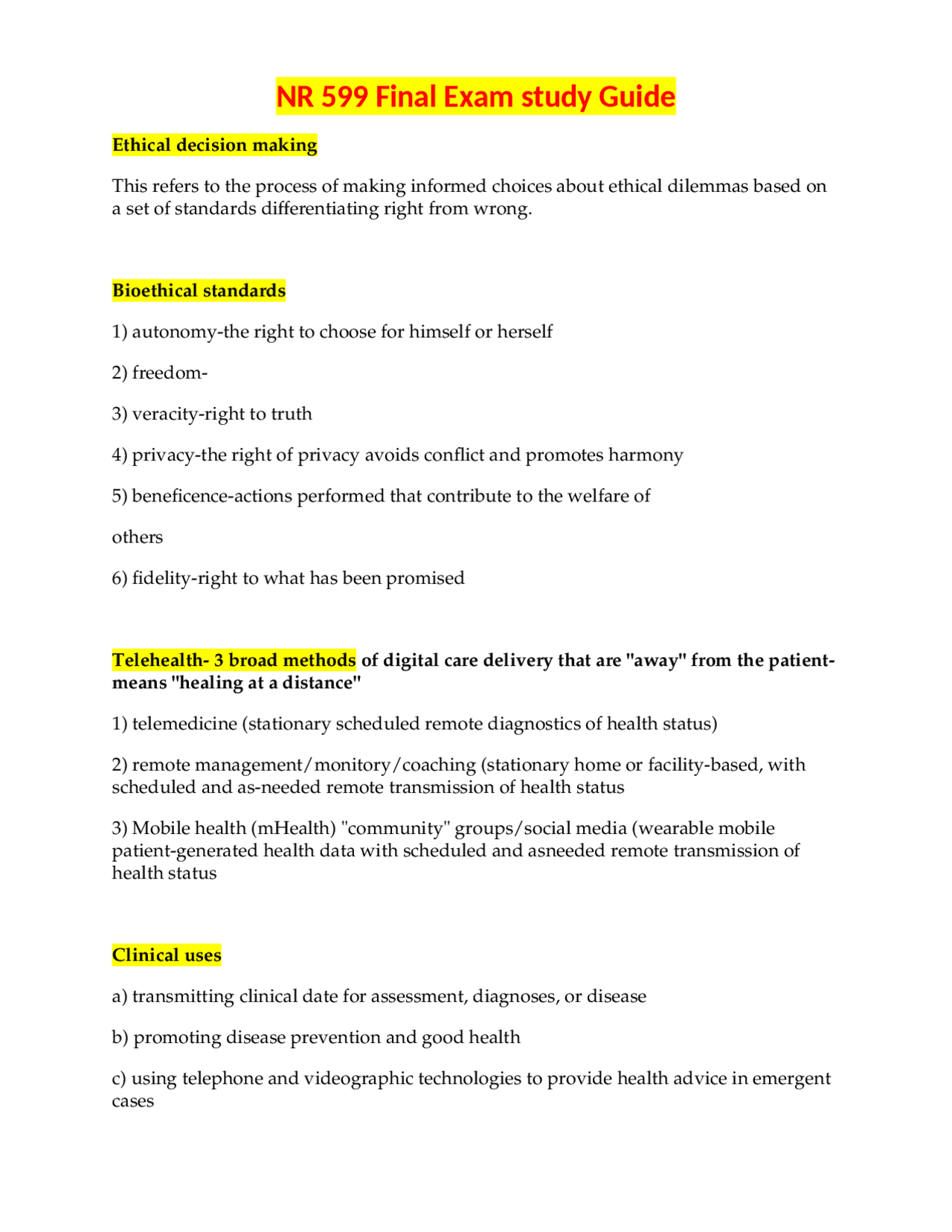 NR 599 Final Exam Study Guide(V2): Chamberlain College Of Nursing (2024-2025) | Study Guides ...