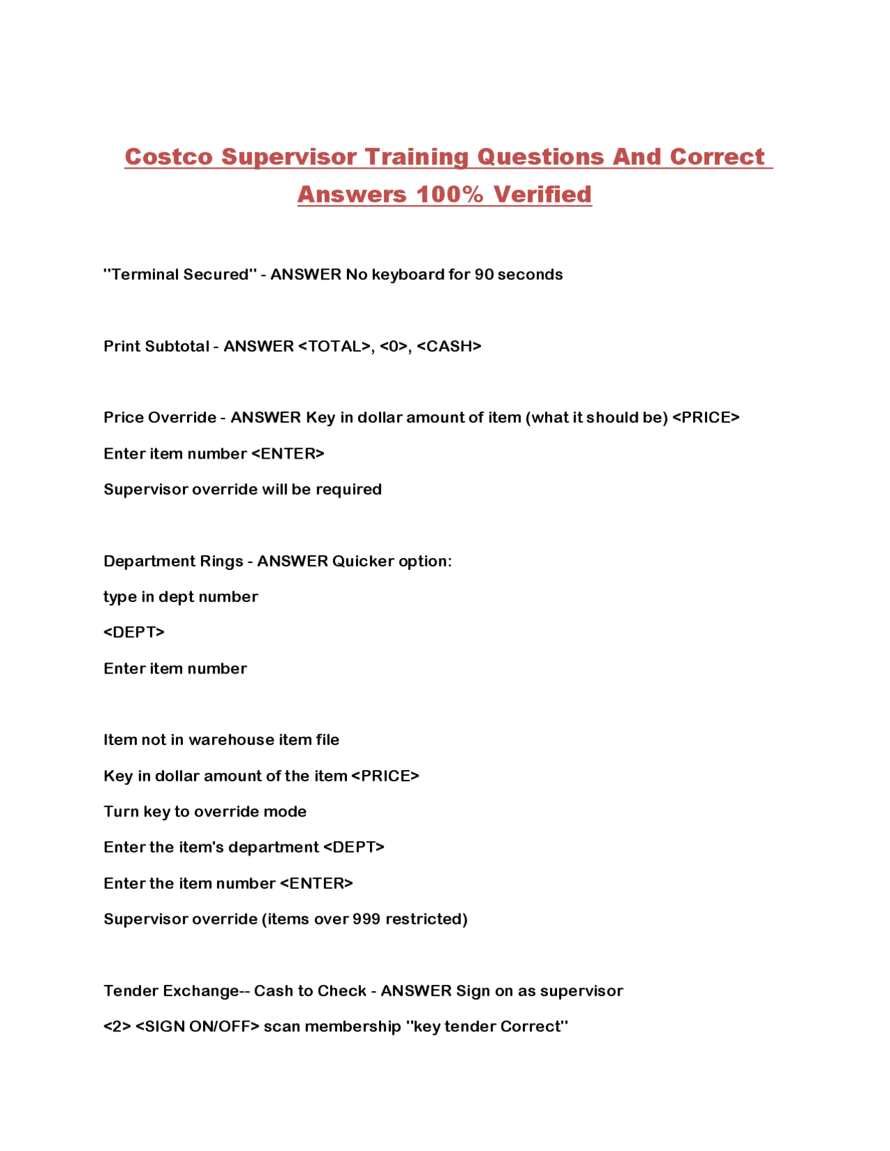 Costco Supervisor Training Questions And Correct Answers 100% Verified ...