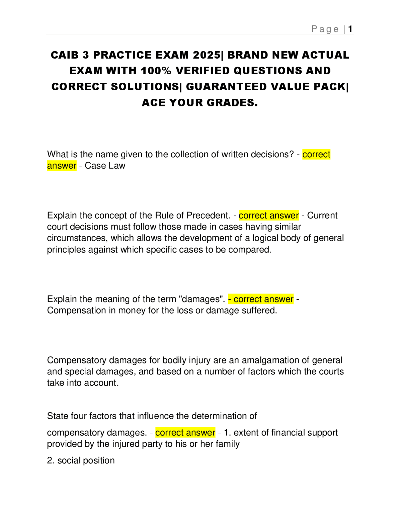 CAIB 3 PRACTICE EXAM 2025| BRAND NEW ACTUAL EXAM. | Exams Law | Docsity