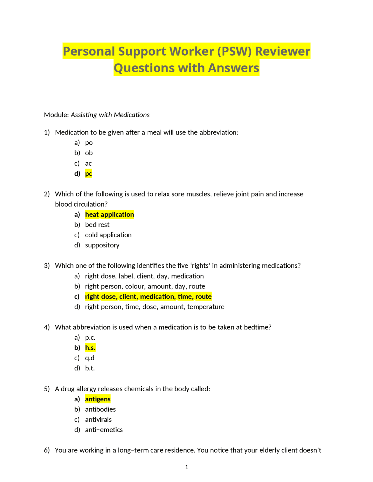 Personal Support Worker (PSW) Reviewer: Assisting with Medications and ...