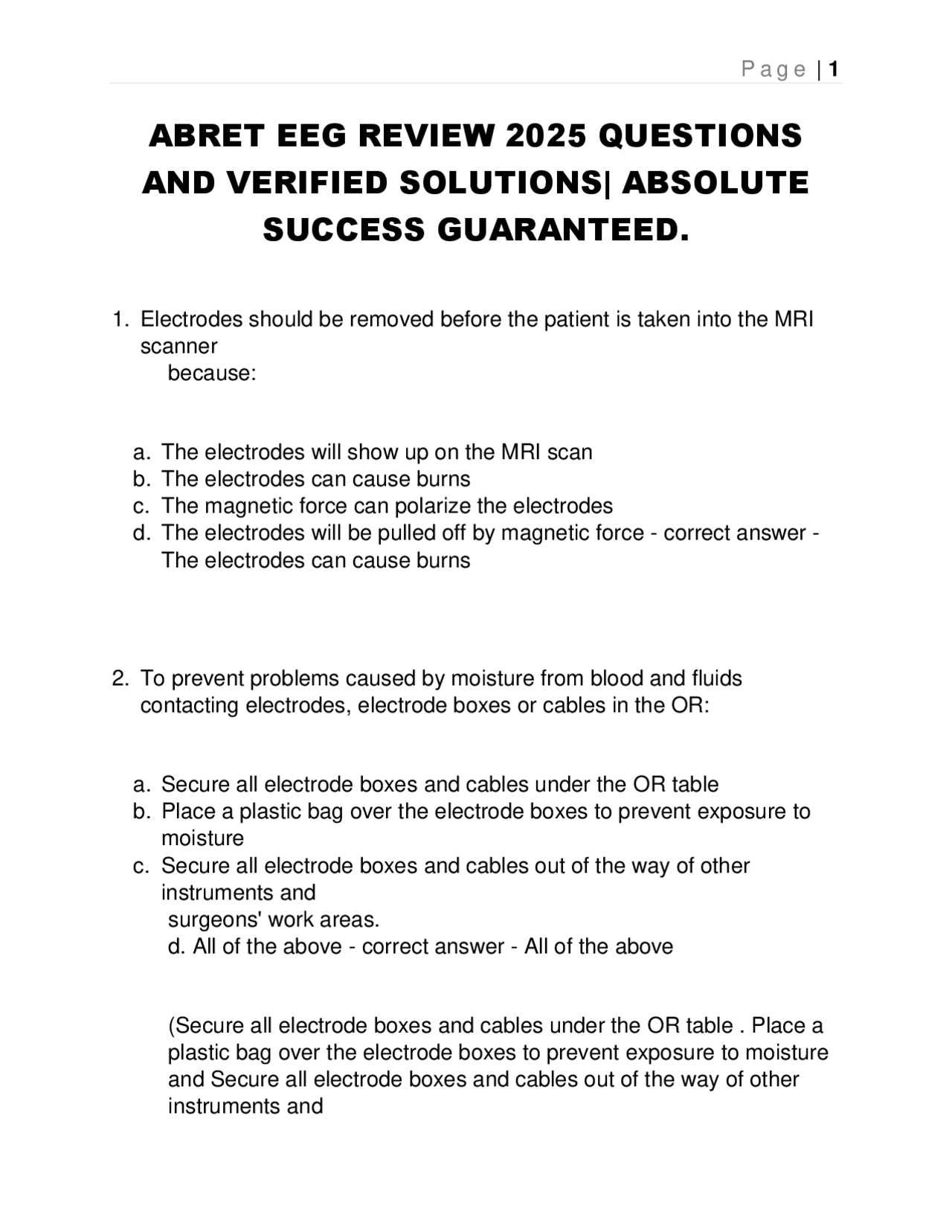 ABRET EEG REVIEW 2025 QUESTIONS AND VERIFIED SOLUTIONS| ABSOLUTE ...