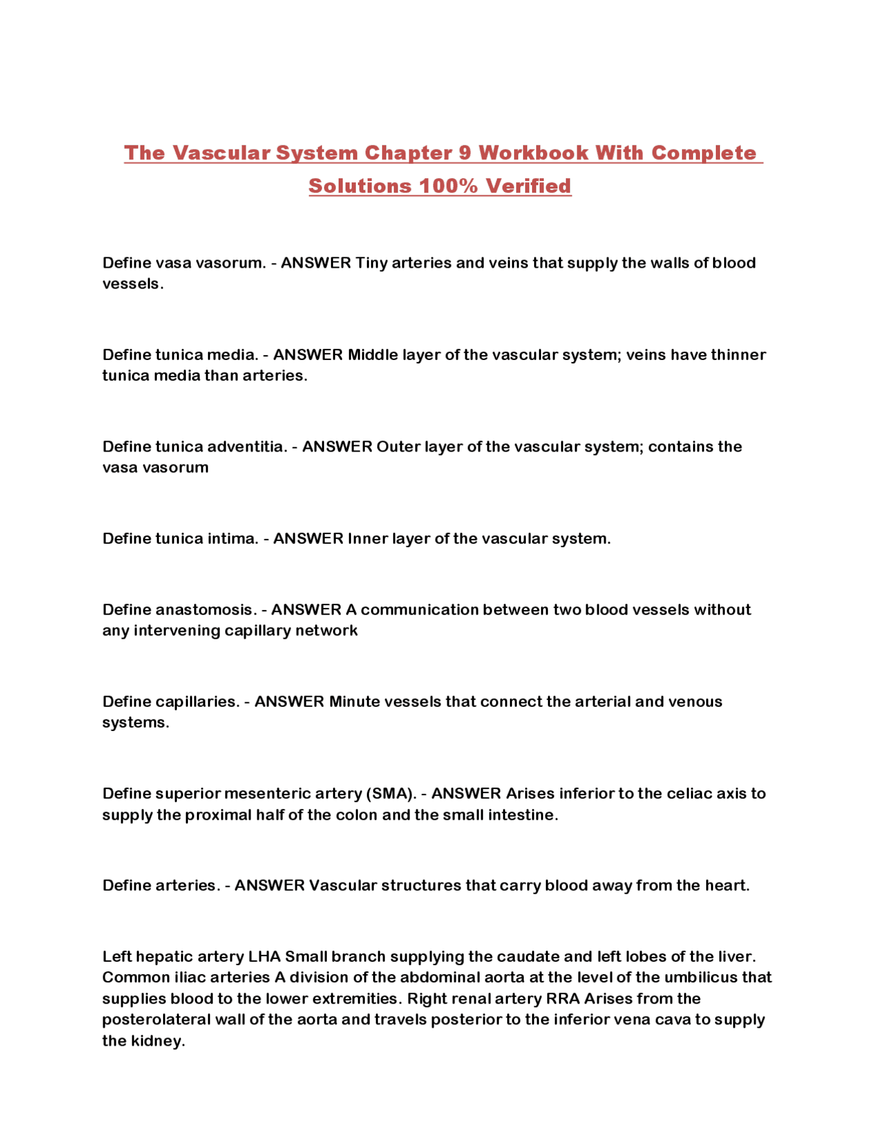 Vascular System Anatomy and Physiology: Workbook with Solutions | Exams ...