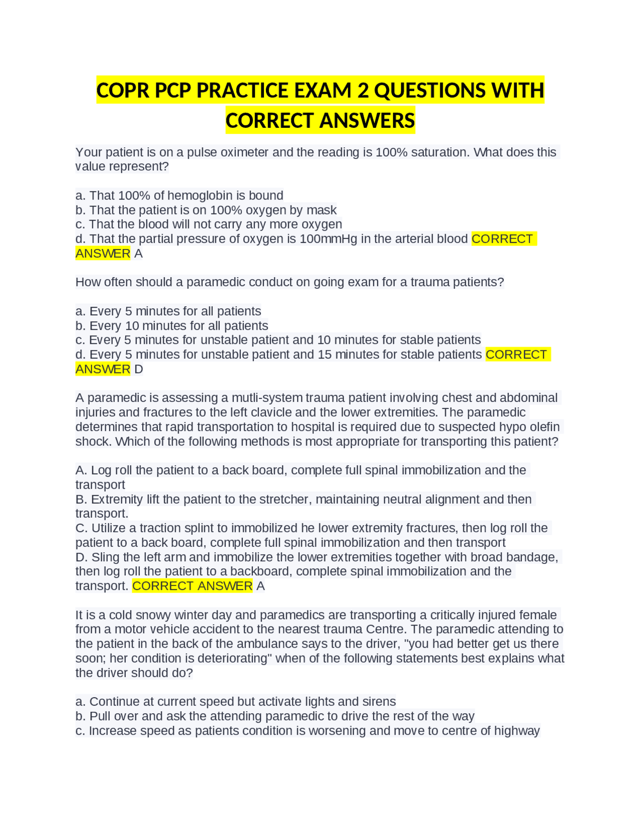COPR PCP Practice Exam 2: Questions and Answers | Exams Advanced ...