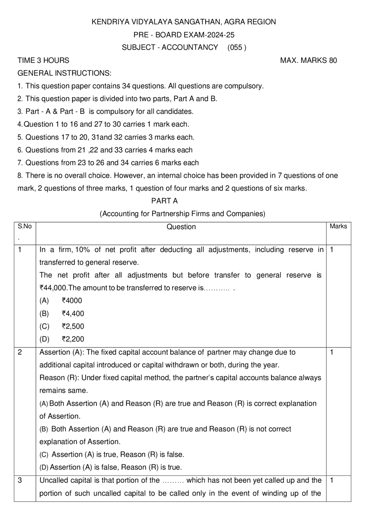 ACCOUNTANCY SAMPLE PAPER | Exams Mathematics | Docsity