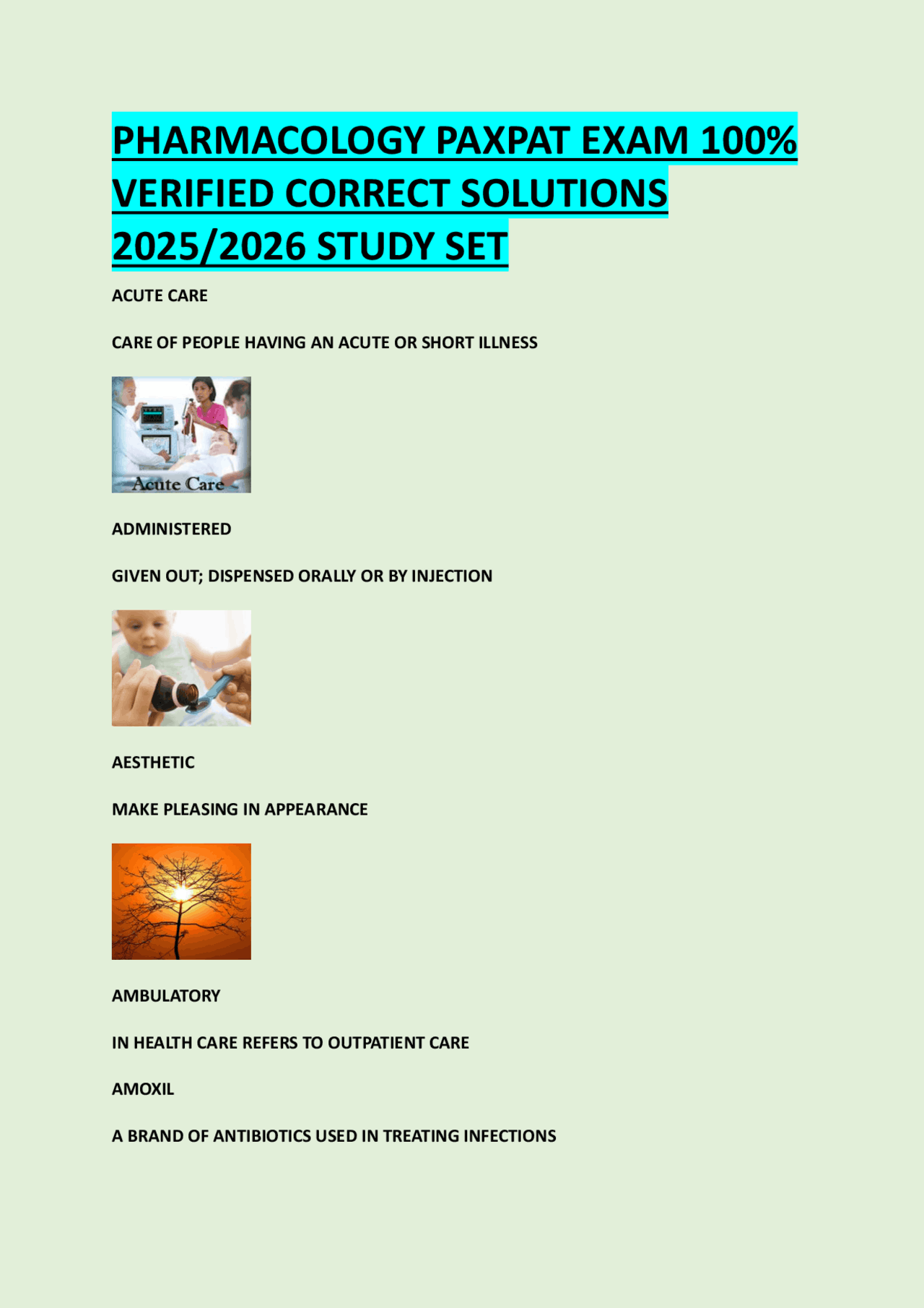 PHARMACOLOGY PAXPAT EXAM 100% VERIFIED CORRECT SOLUTIONS 2025/2026 ...