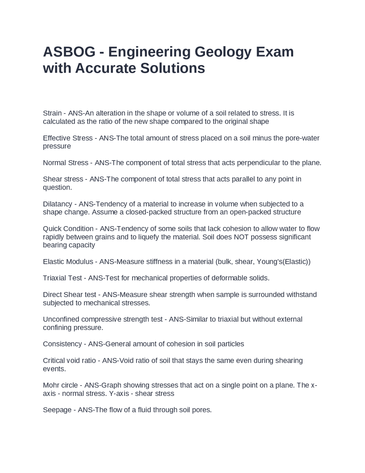 ASBOG - Engineering Geology Exam with Accurate Solutions| Graded A ...