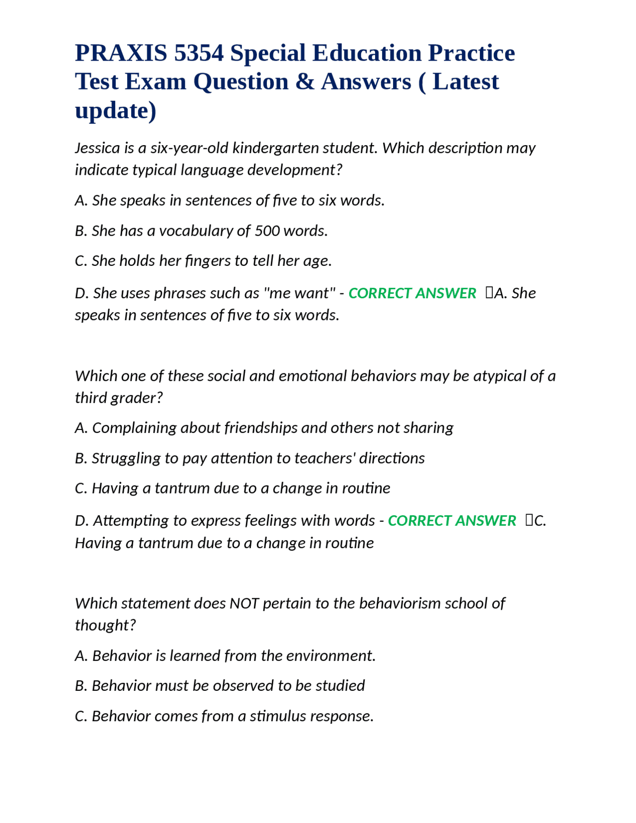 PRAXIS 5354 Special Education Practice Test Exam Question & Answers ...