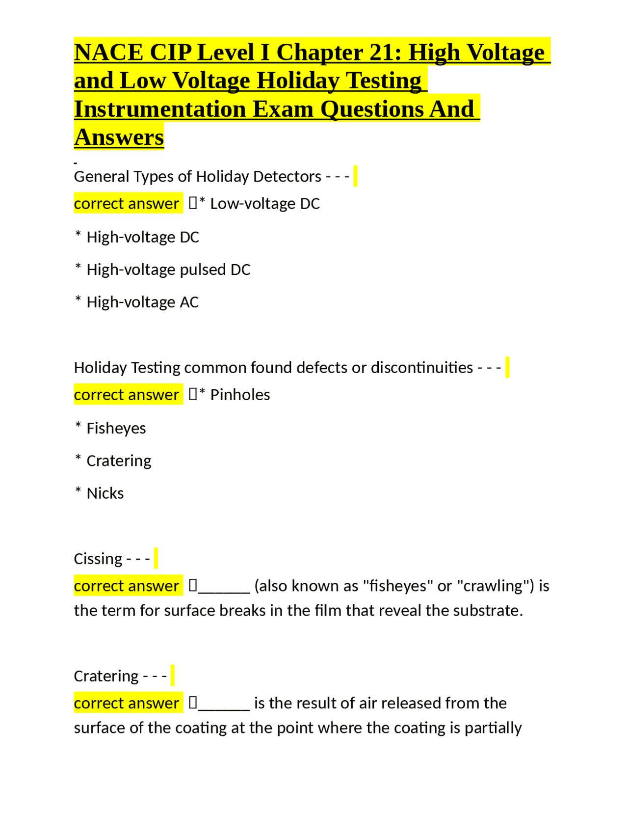 NACE CIP Level I Chapter 21: High Voltage and Low Voltage Holiday ...